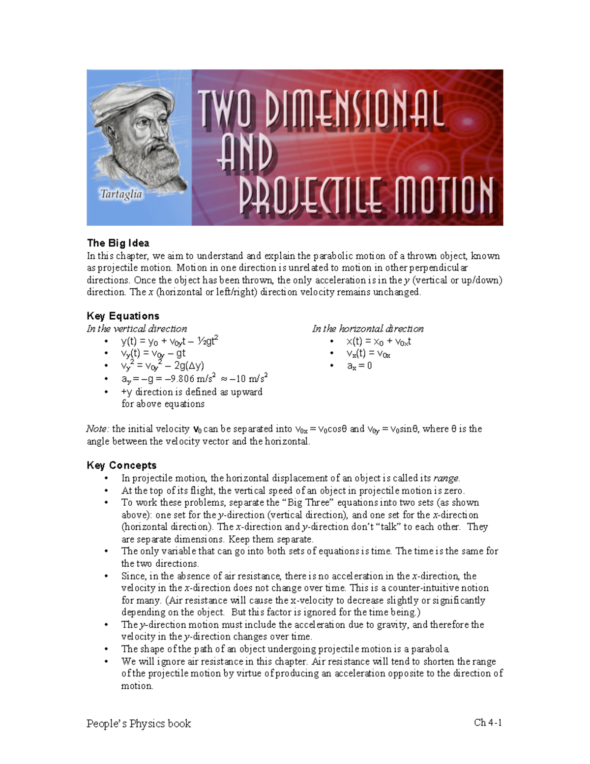 04Projectile Motion - lecture - People’s Physics book Ch 4- The Big ...