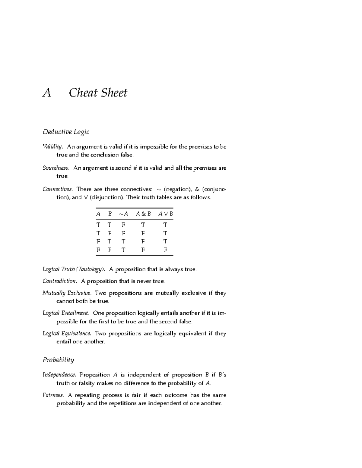Logic cheat sheet - hijln - A Cheat Sheet Deductive Logic Validity. An argument is valid if it ...