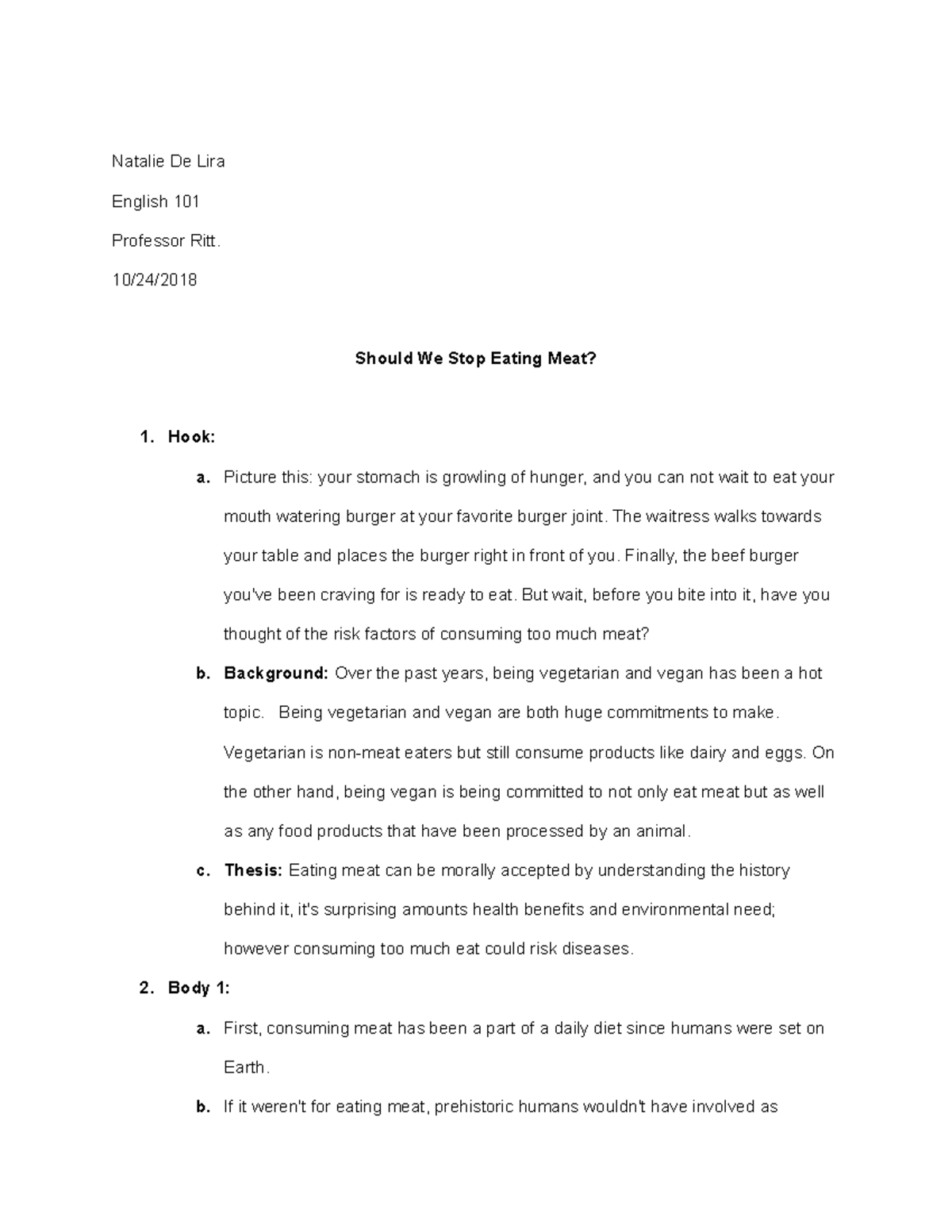 FOOD Outline - Natalie De Lira English 101 Professor Ritt. 10/24 ...