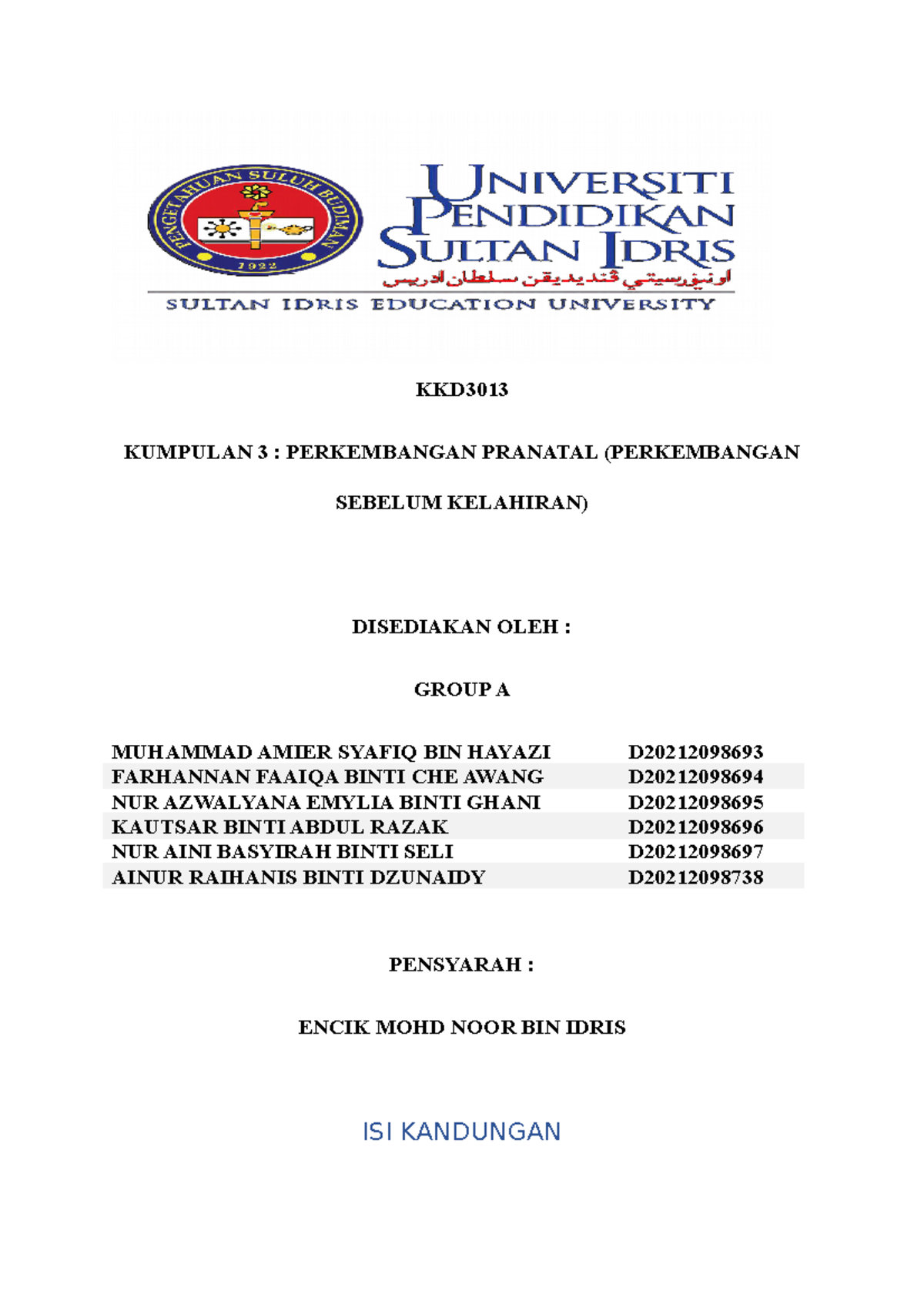 Perkembangan Pranatal Gabung - KKD KUMPULAN 3 : PERKEMBANGAN PRANATAL ...