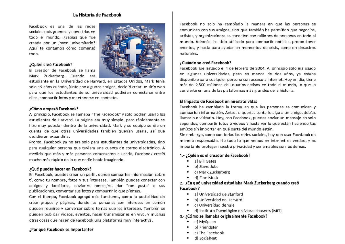 La Historia de Facebook - La Historia de Facebook Facebook es una de ...