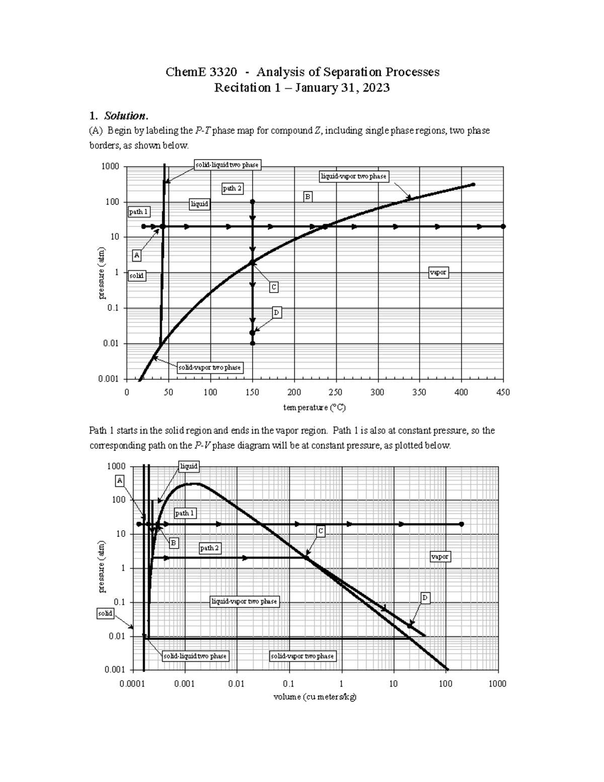 Recitation 1 soln problems 1 and 2 - ChemE 3320 - Analysis of Separation Processes Recitation 1 ...