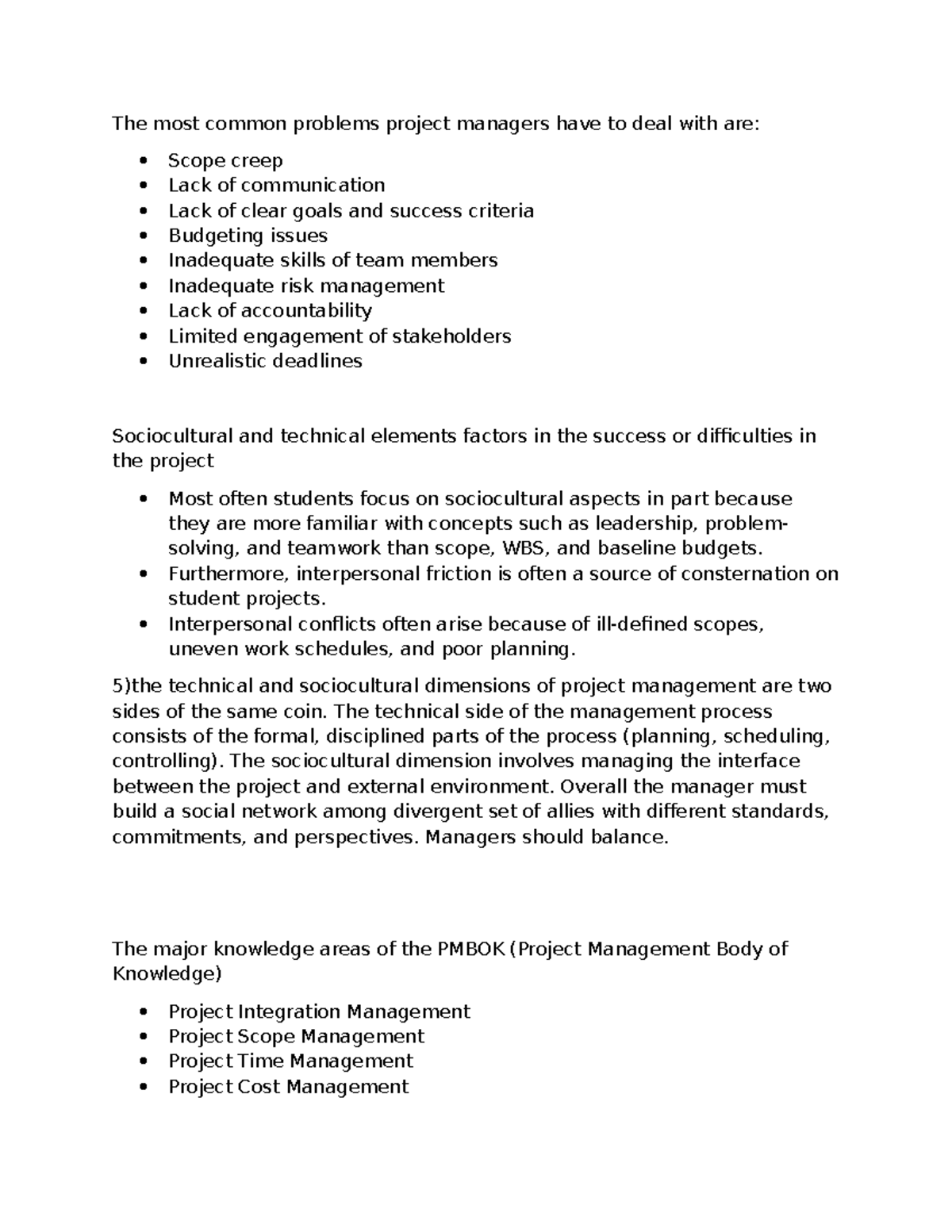 Class 1 My Notes - risks - The most common problems project managers ...