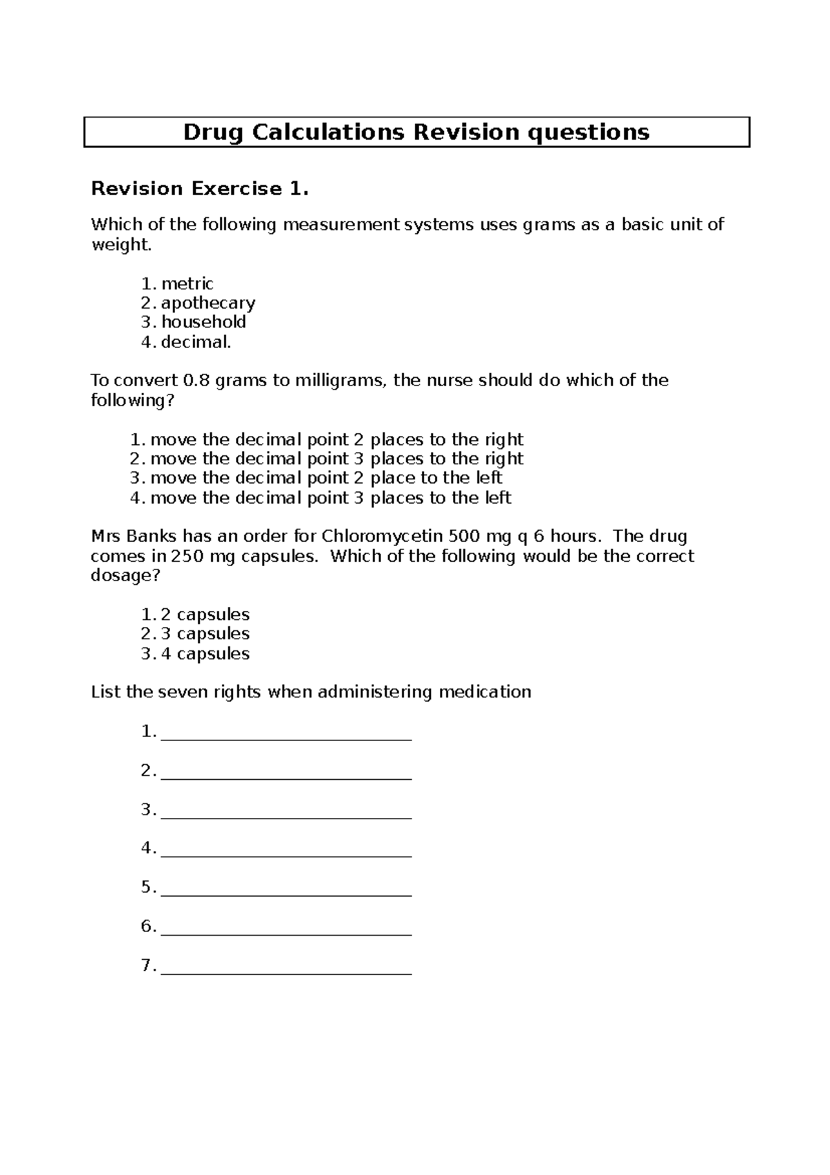 Extra Drug Calculations Revision questions 2018 - Drug Calculations ...