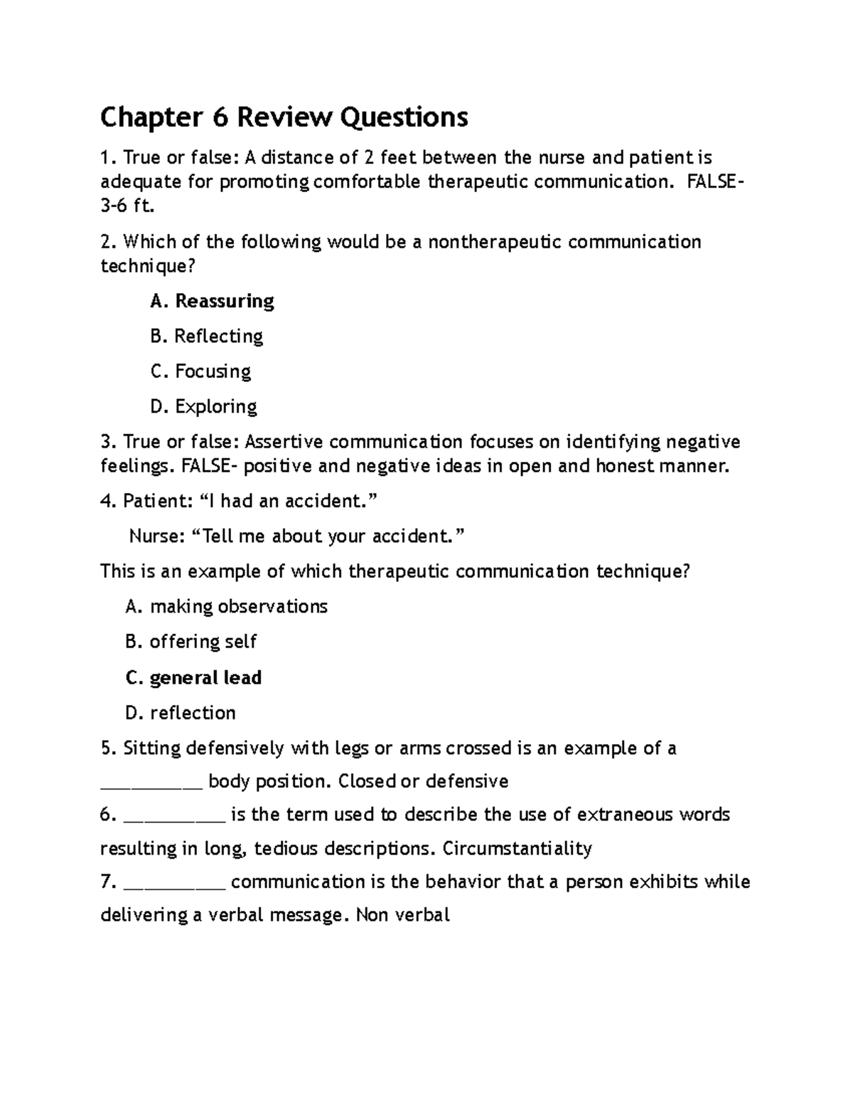 Chapter 6 Review Questions - Chapter 6 Review Questions True or false ...