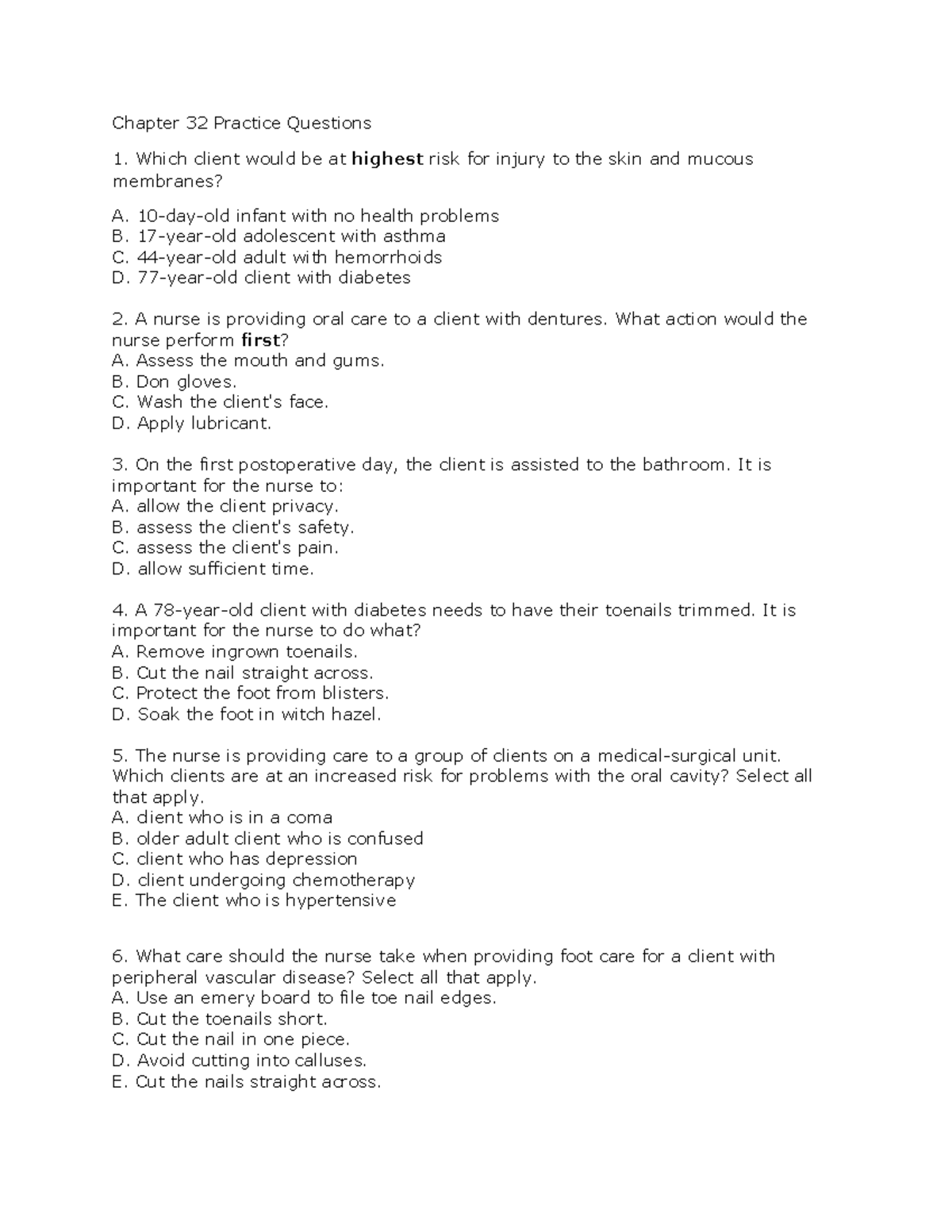 Chapter 32 Practice Questions for Students - Chapter 32 Practice ...