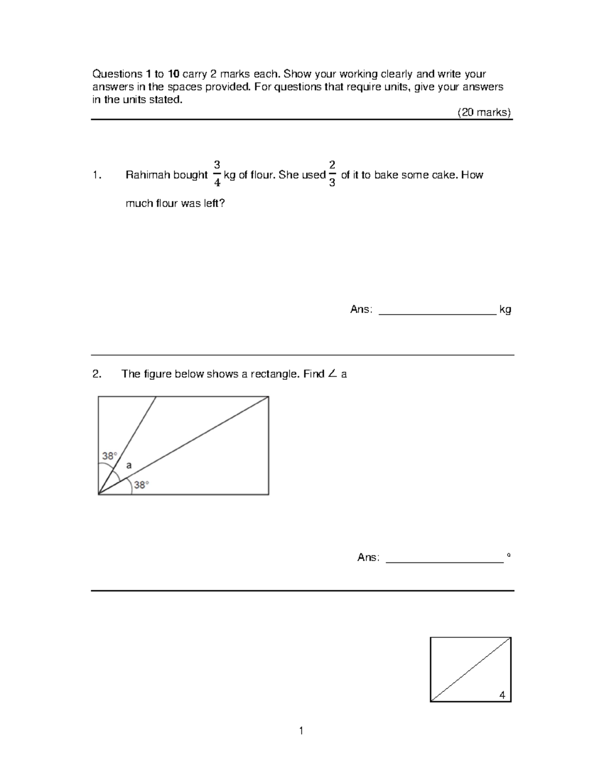 PSLE Foundation Mathematics 2022 Paper 2 - Questions 1 to 10 carry 2 ...