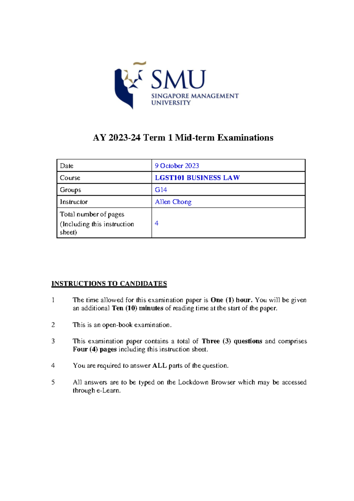 AY2023-24 Term 1 Midterms - AY 2023 - 24 Term 1 Mid-term Examinations ...