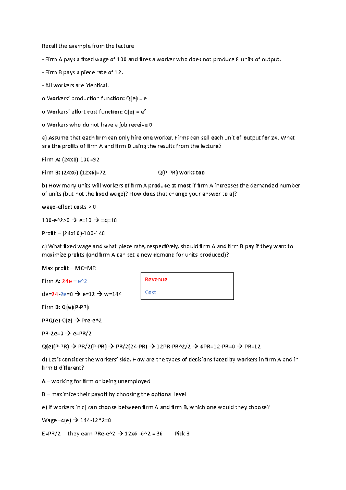 Set 1 - dsfsdfsdf - Recall the example from the lecture Firm A pays a ...