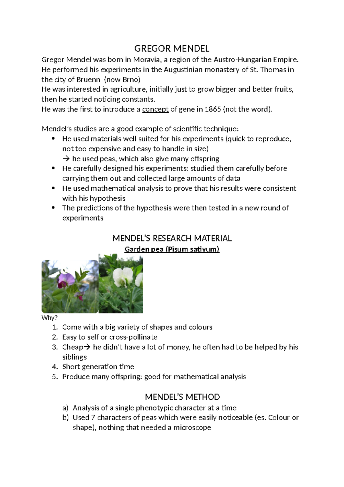 Gregor Mendel lezione 1-2 - GREGOR MENDEL Gregor Mendel was born in ...