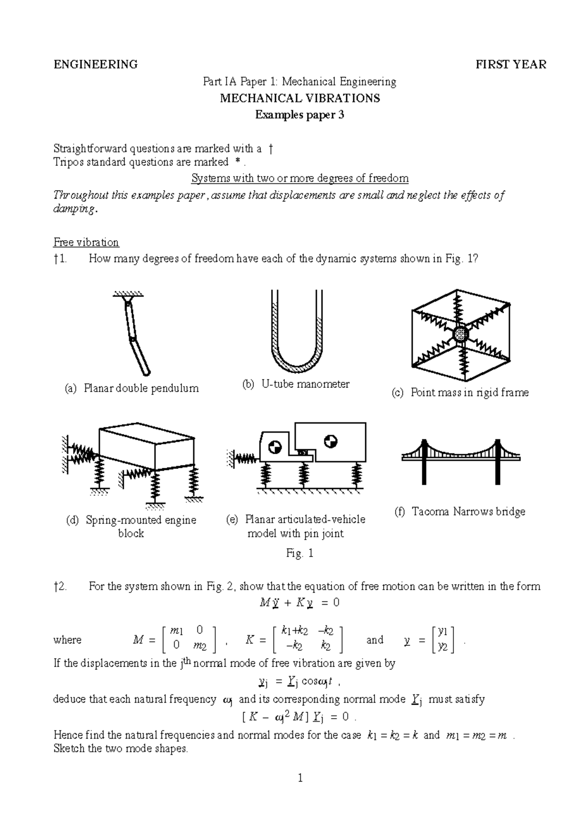 Vibrations EP3 2021 - ENGINEERING FIRST YEAR Part IA Paper 1 ...