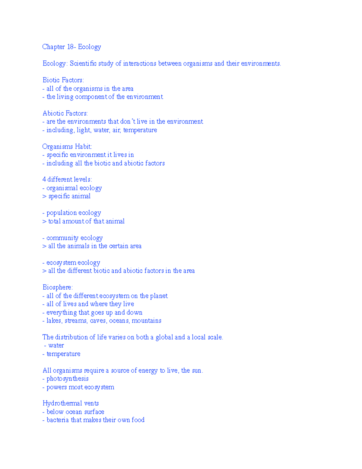 10 - peter novick - Chapter 18- Ecology Ecology: Scientific study of ...