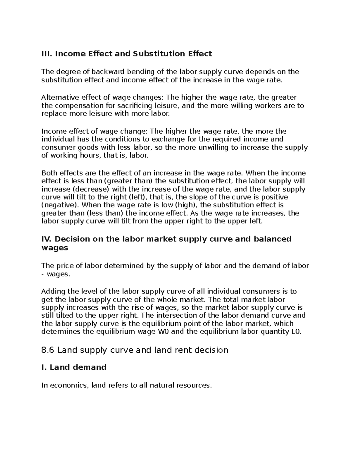 Income effect - note - III. Income Effect and Substitution Effect The ...