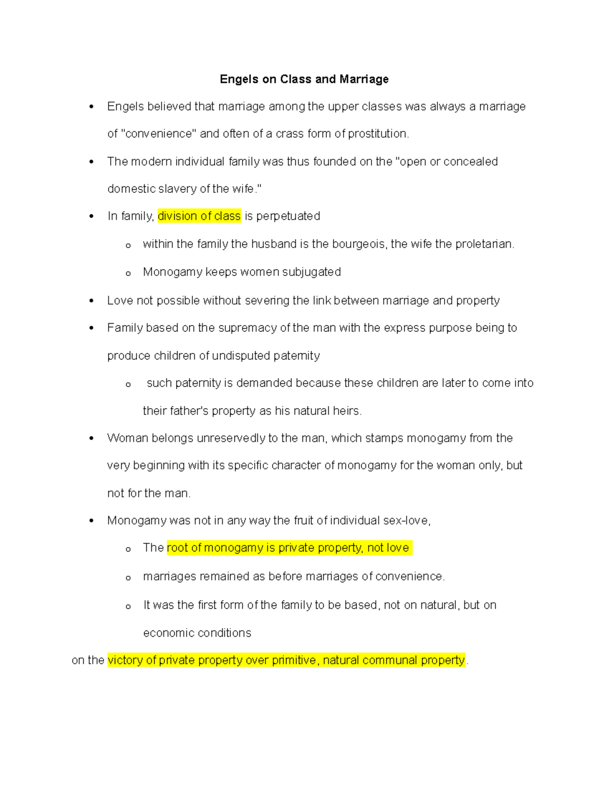 Engels on Class and Marriage - The modern individual family was thus ...