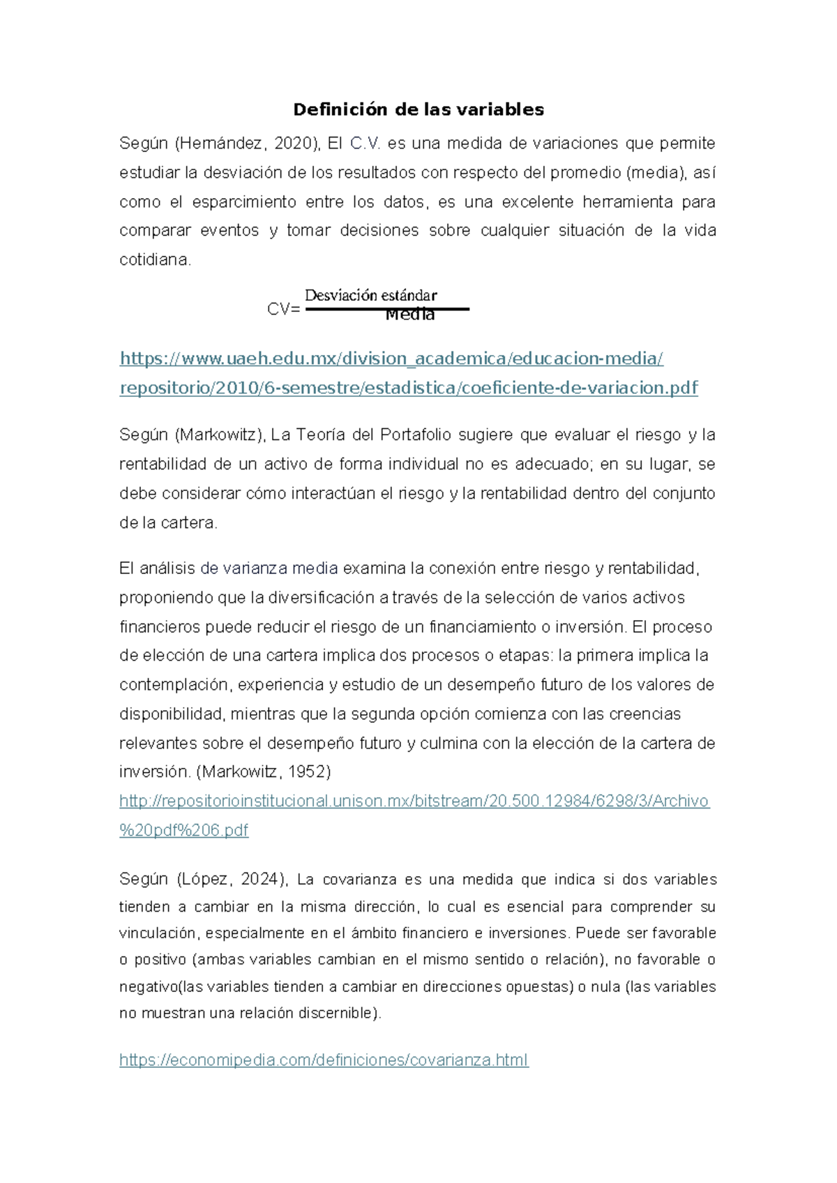 Definición de las variables - Definición de las variables Según ...