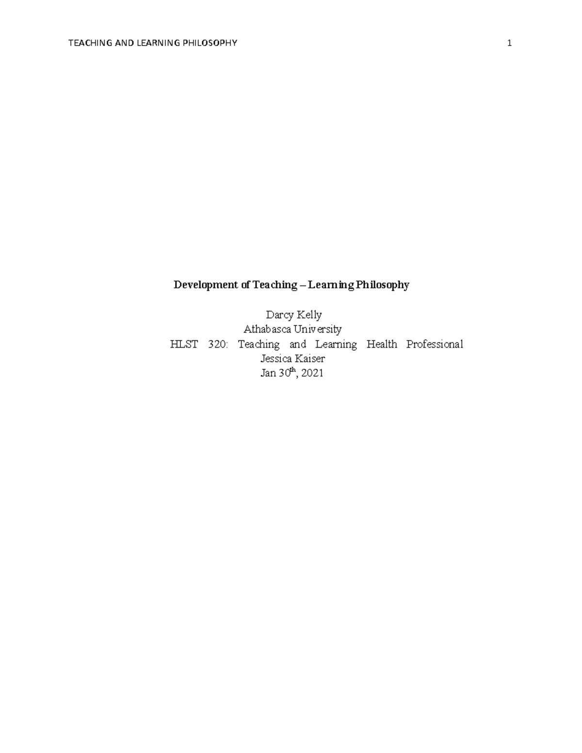 HLST draft assignement 1 - Development of Teaching – Learning ...