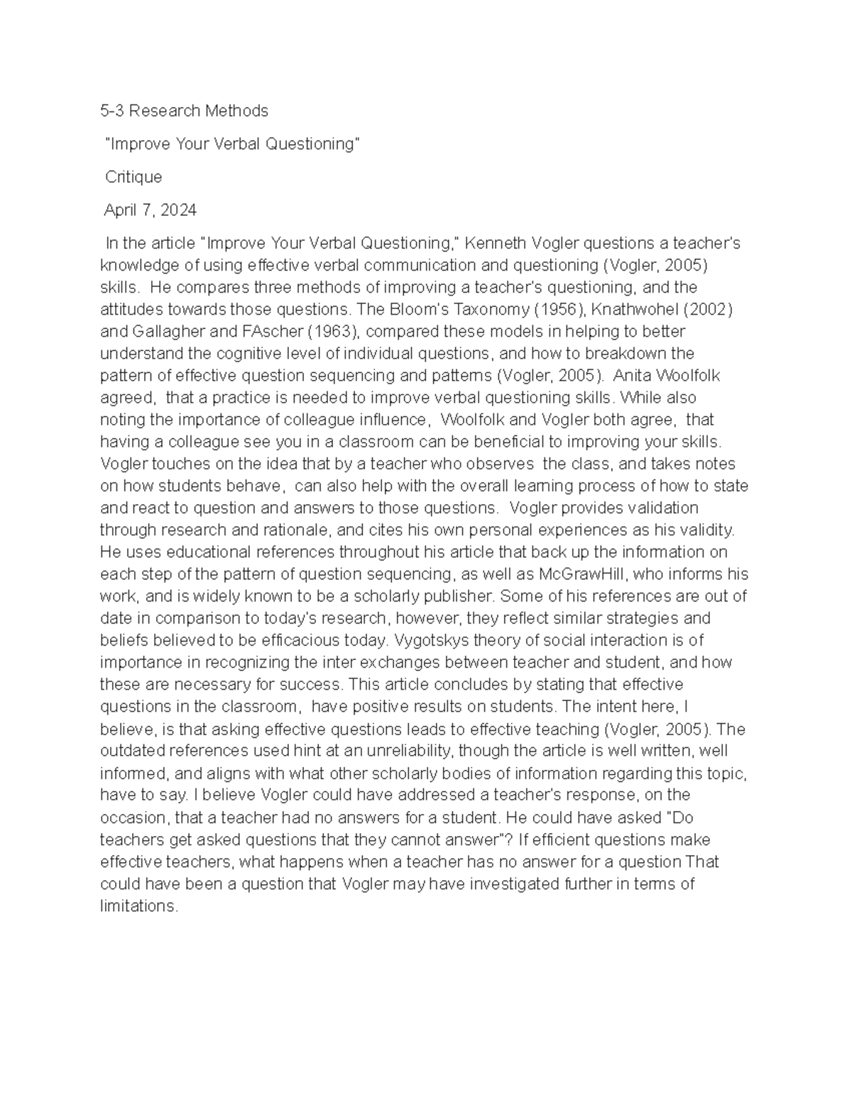 5-3rm - Improve your verbal questioning. - 5-3 Research Methods ...