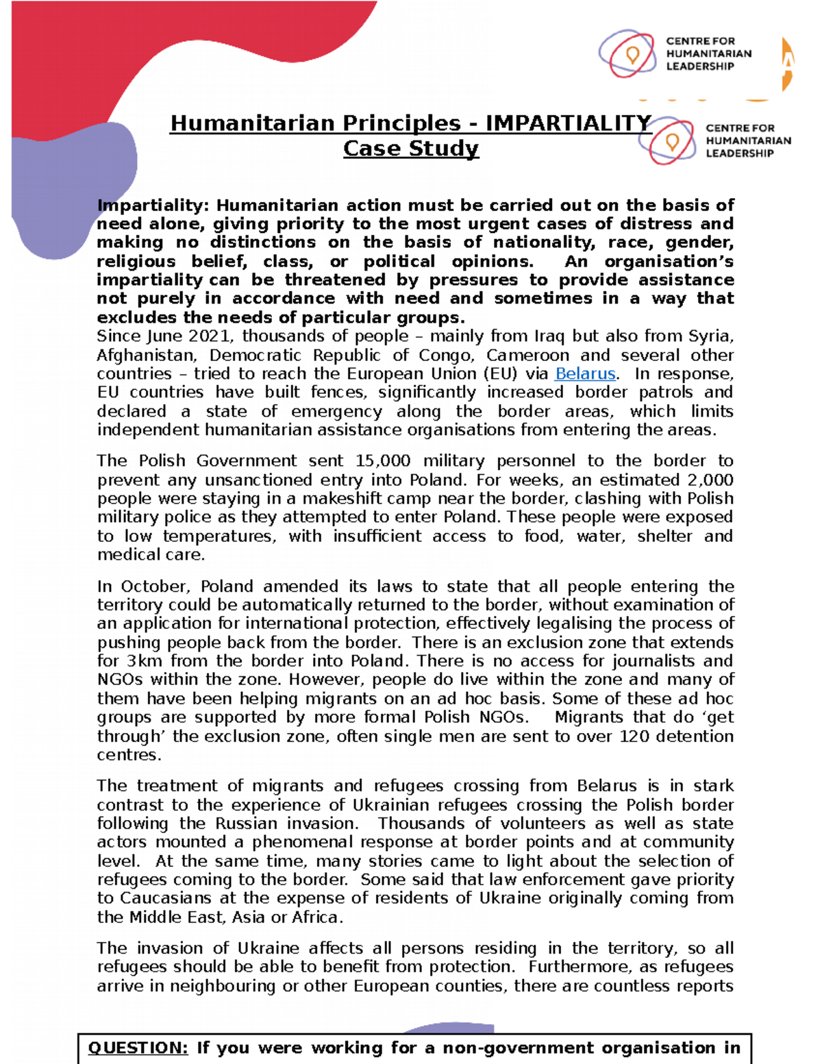 Case Study Impartiality Final - Humanitarian Principles - IMPARTIALITY ...