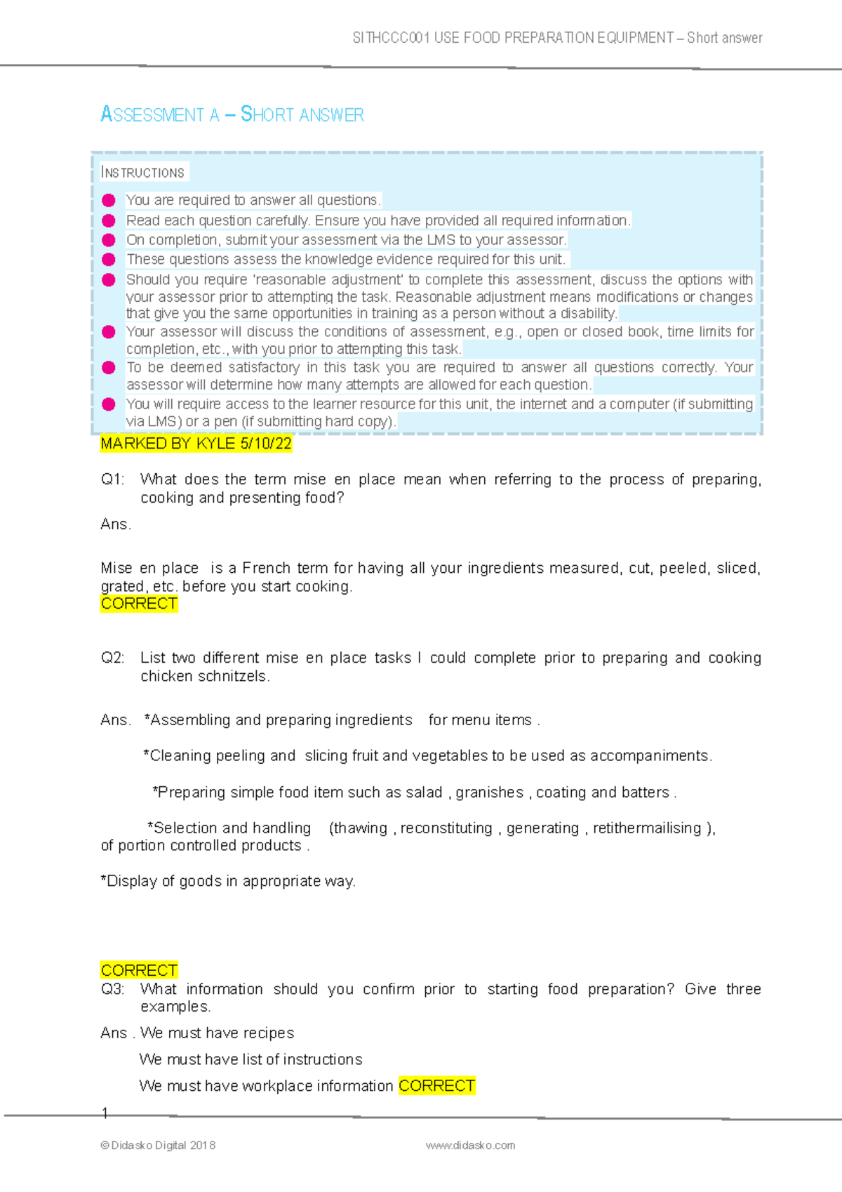 Simran Khairal - Sithccc 001 Assessment A Short answer V2-1 ...