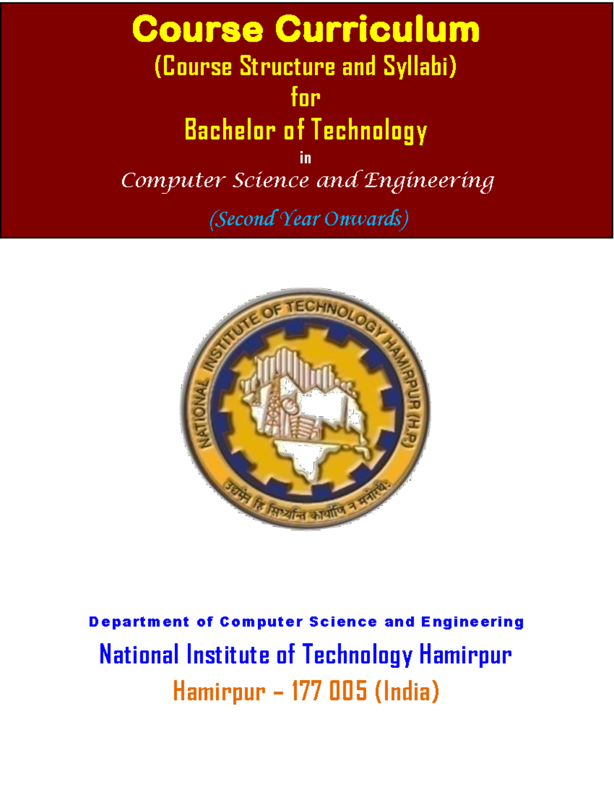 2nd Year Syllabus - Department of Computer Science and Engineering National Institute of ...