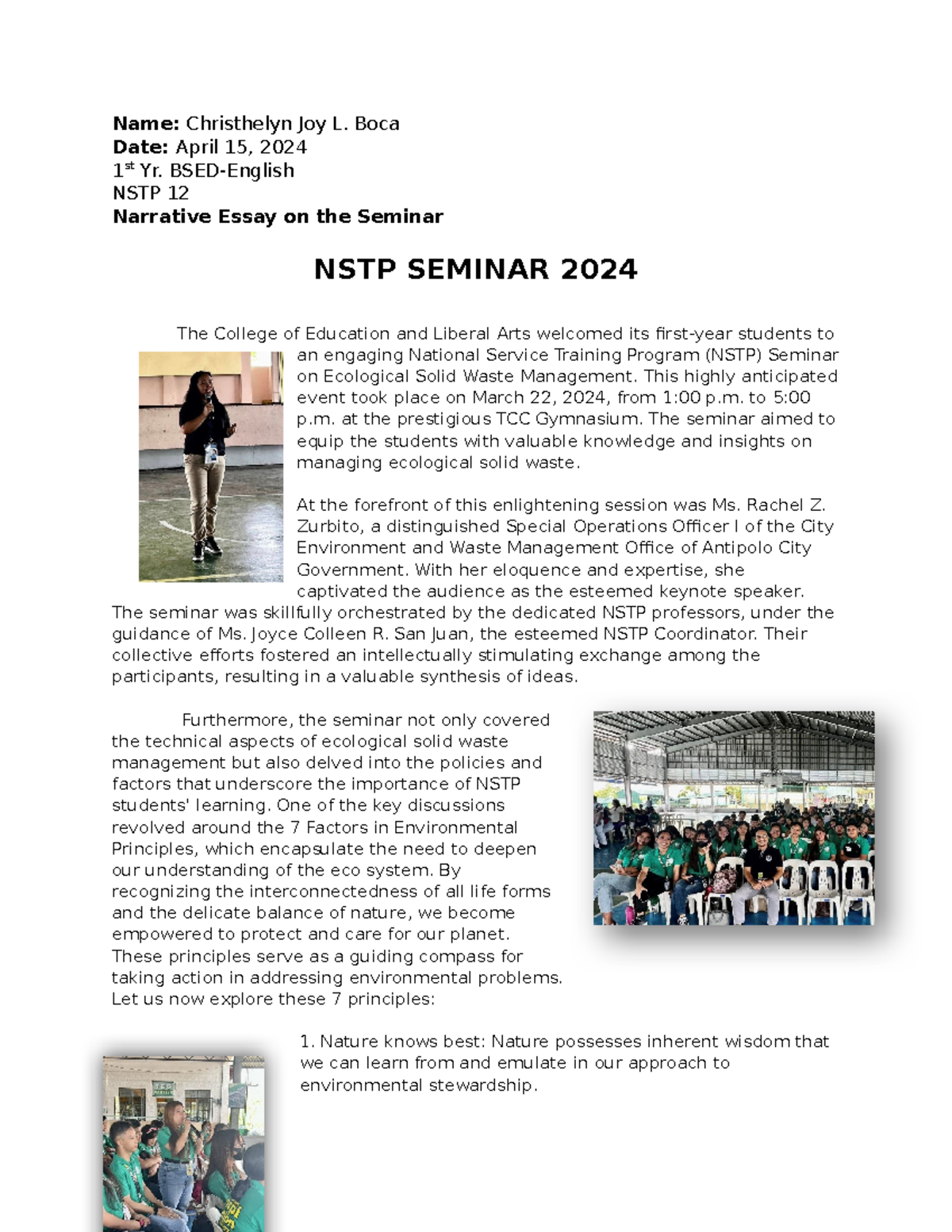 NSTP 12 - do not copy - Name: Christhelyn Joy L. Boca Date: April 15 ...