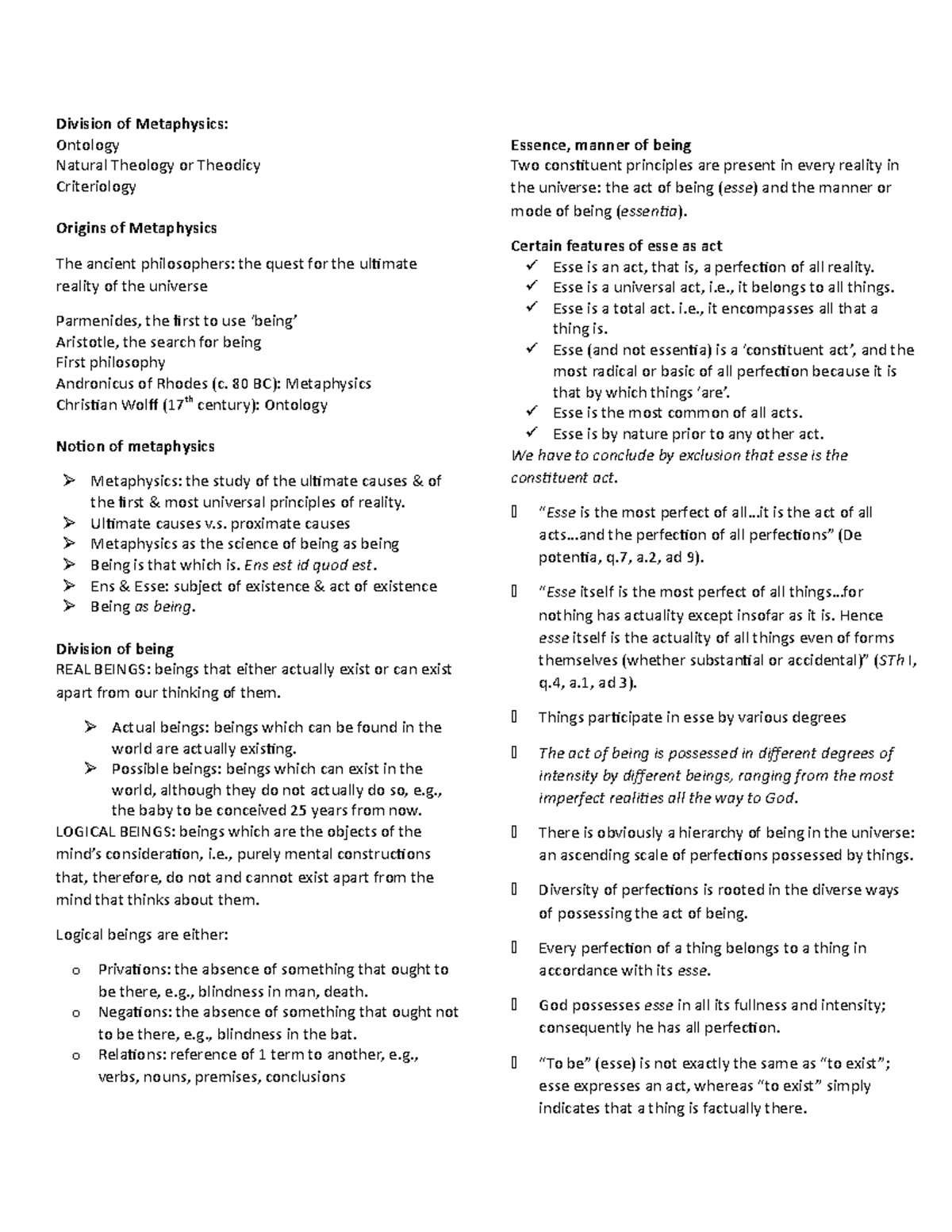 Division of Metaphysics - Division of Metaphysics: Ontology Natural ...