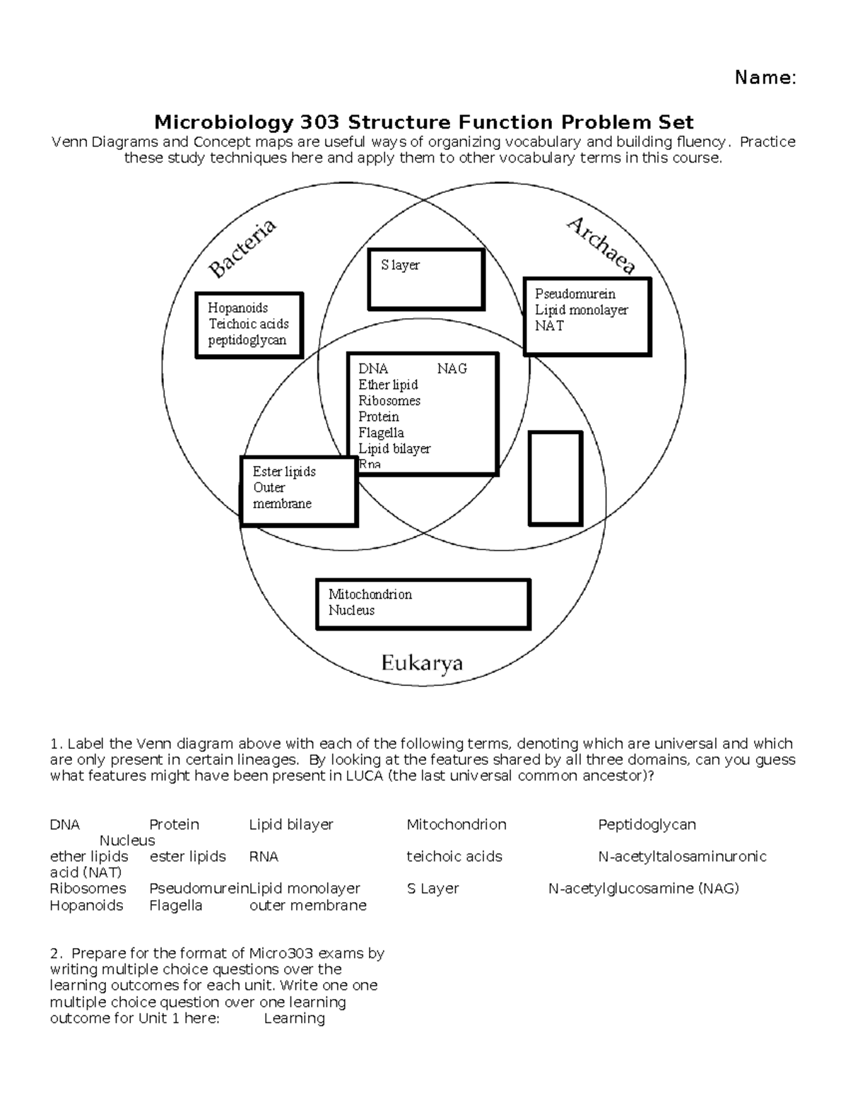 Micro 303 F22 3 Unit 1 review worksheet - Name: Microbiology 303 ...