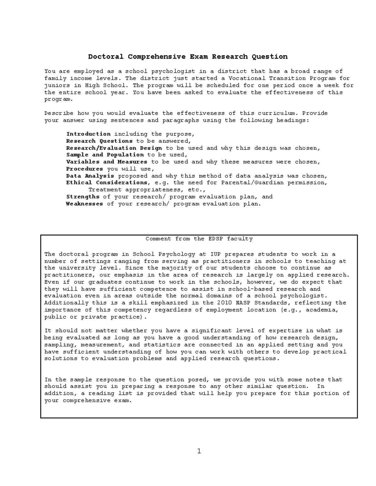 Research Exam Sample Question - Doctoral Comprehensive Exam Research ...