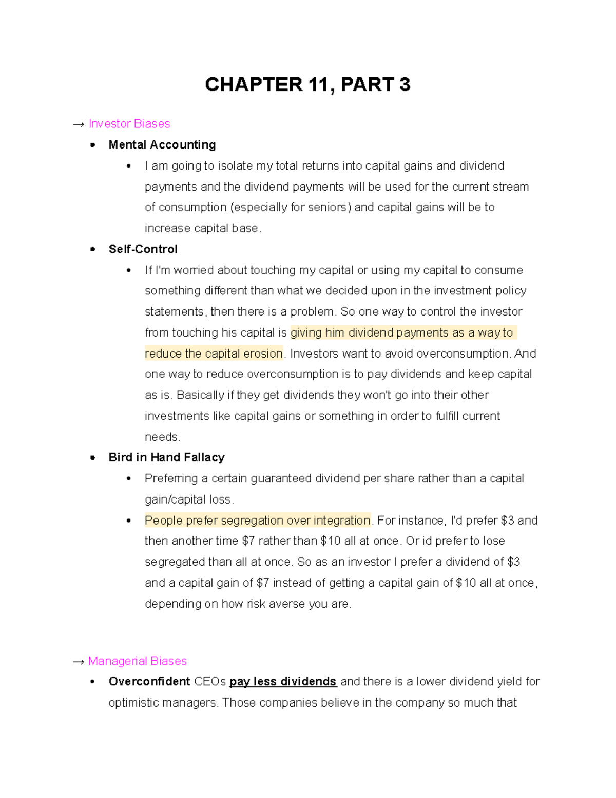 Chapter 11, part 3 - CHAPTER 11, PART 3 → Investor Biases Mental Accounting I am going to - Studocu
