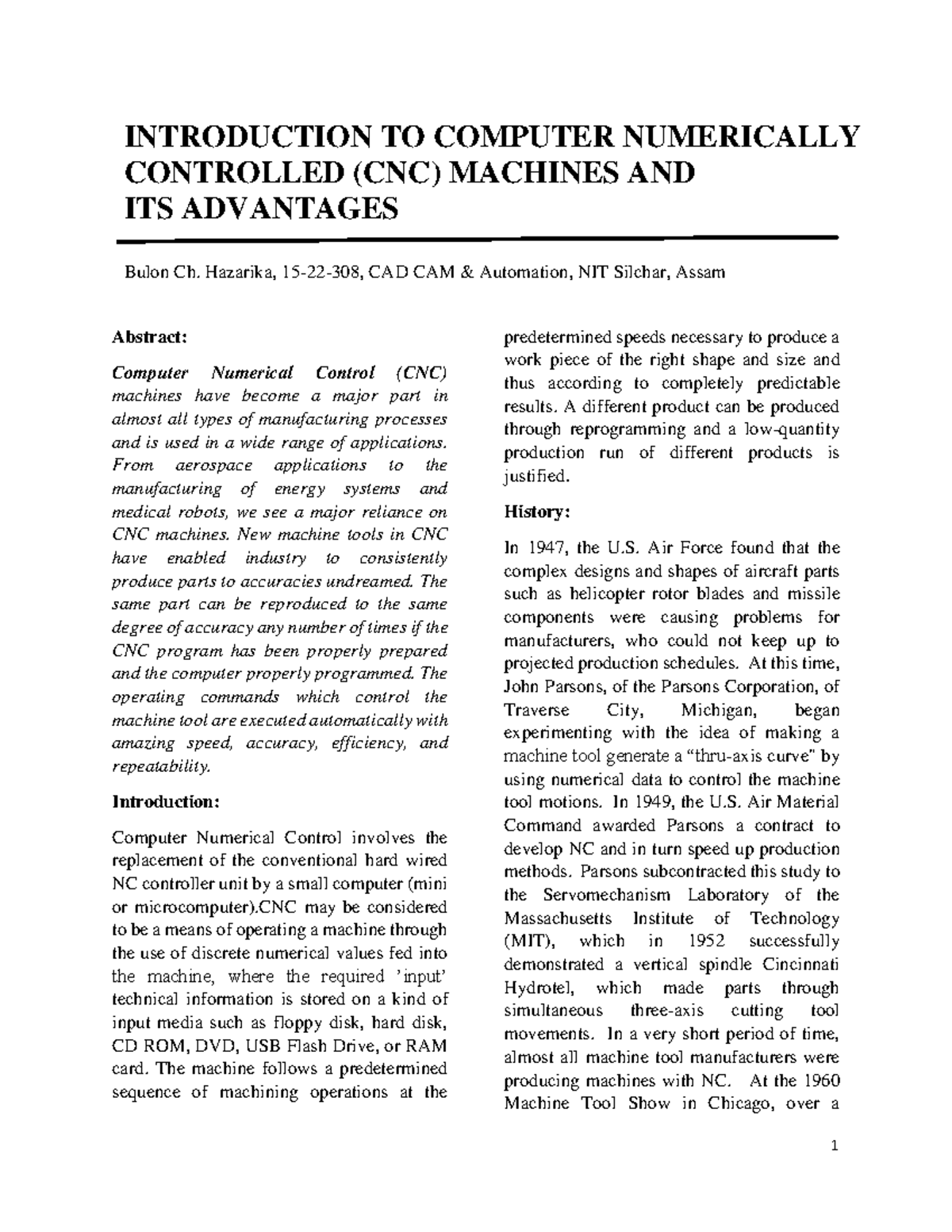 Introduction to CNC machines - Abstract: Computer Numerical Control ...