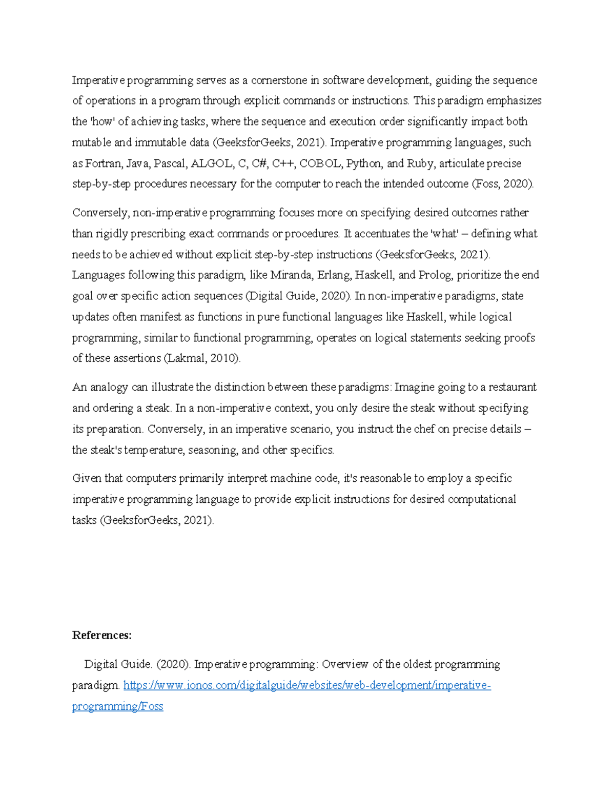 Discussion Forum Unit 1 - Imperative programming serves as a ...