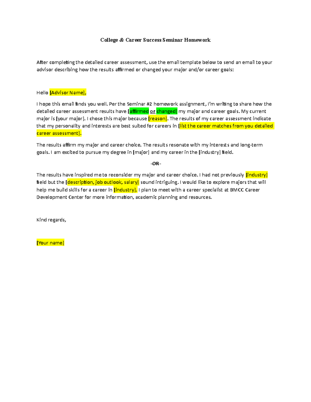 Seminar #2 Homework - ....... - College & Career Success Seminar ...