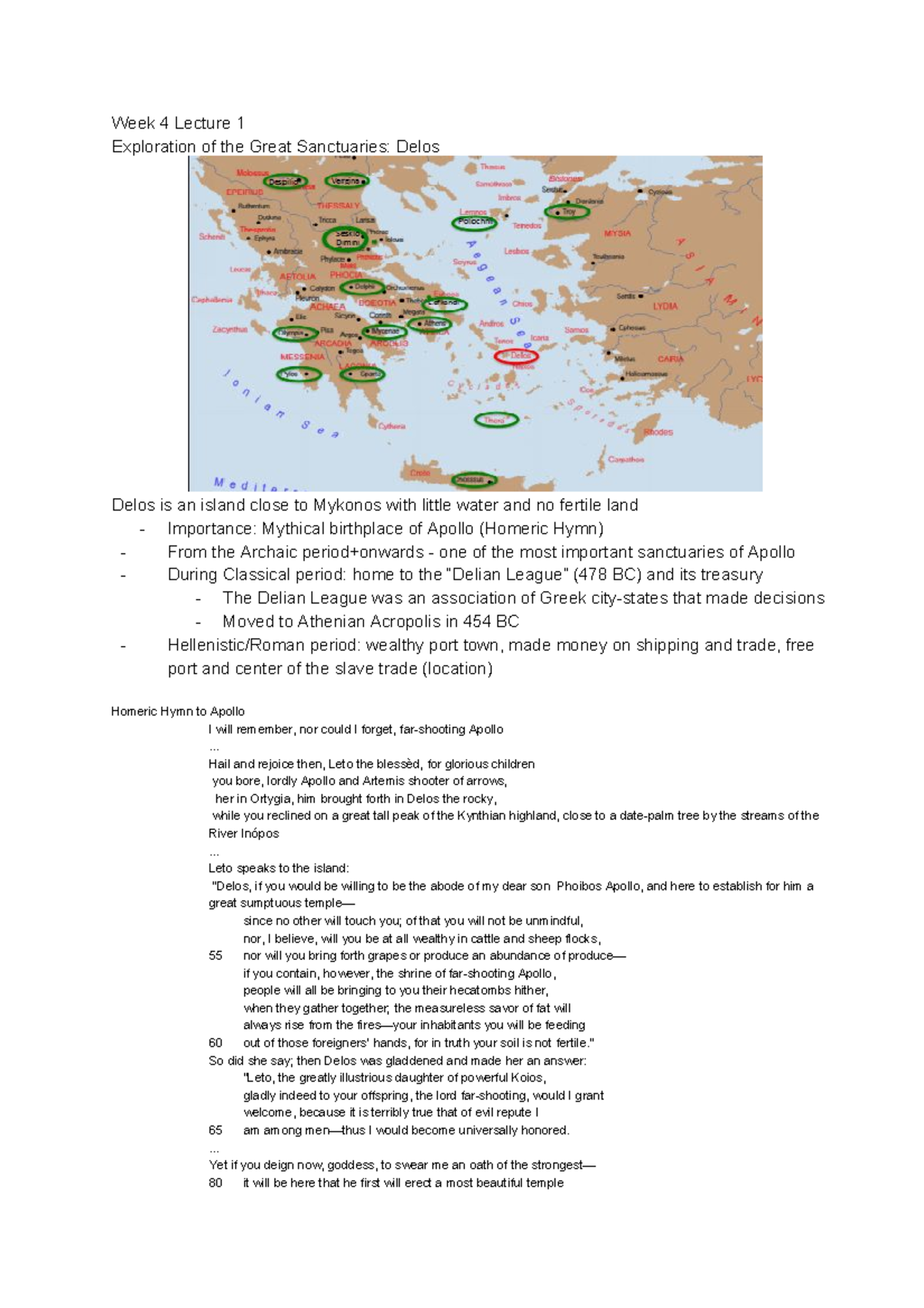 Week 4 Lecture 1 - Delos - Week 4 Lecture 1 Exploration of the Great Sanctuaries: Delos Delos is ...