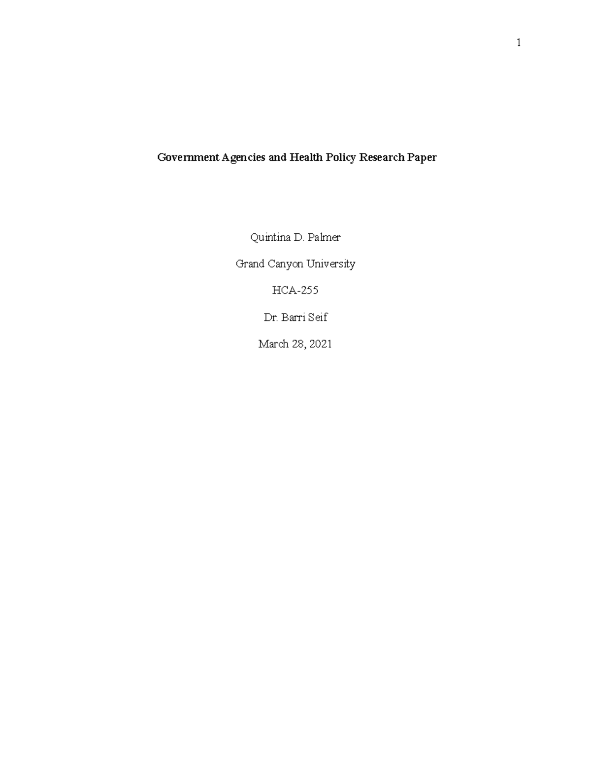 Government Agencies and Health Policy Research Paper - Palmer Grand ...