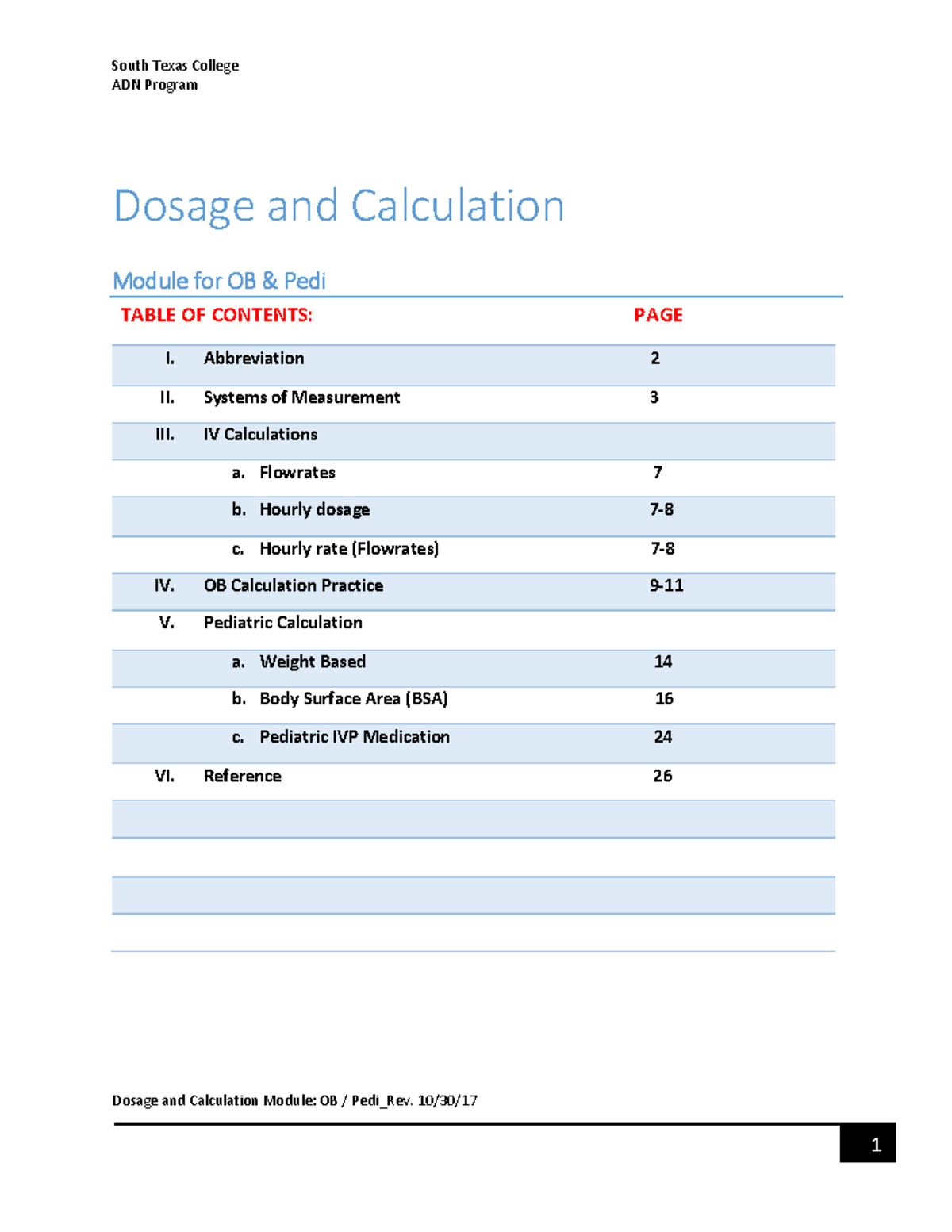 LVL 3 OB MATH - DOsage cal - ADN Program Dosage and Calculation Module: OB / Pedi_Rev. 10/30 ...