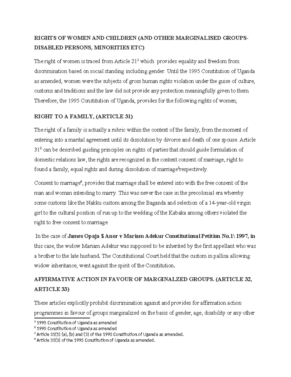 Gender Equality OF Women - RIGHTS OF WOMEN AND CHILDREN (AND OTHER ...