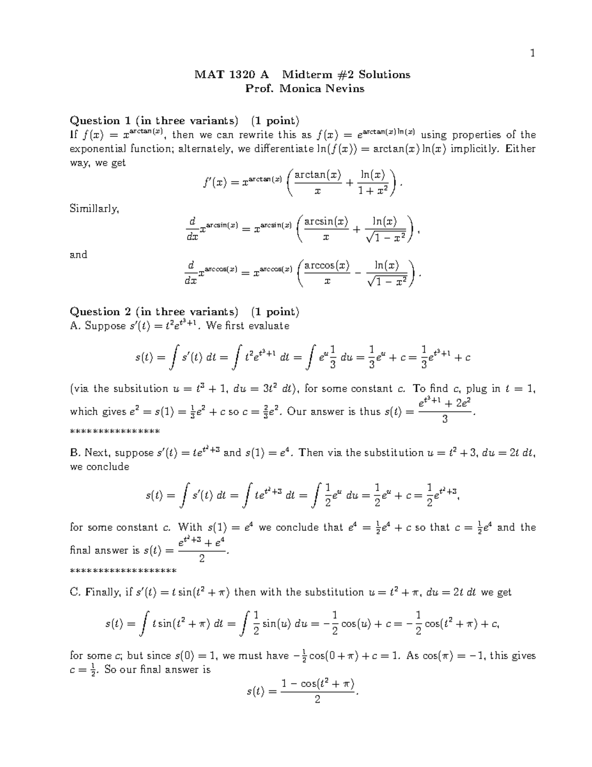 Exam 2016, questions and answers - 1 MAT 1320 A Midterm Solutions Prof ...