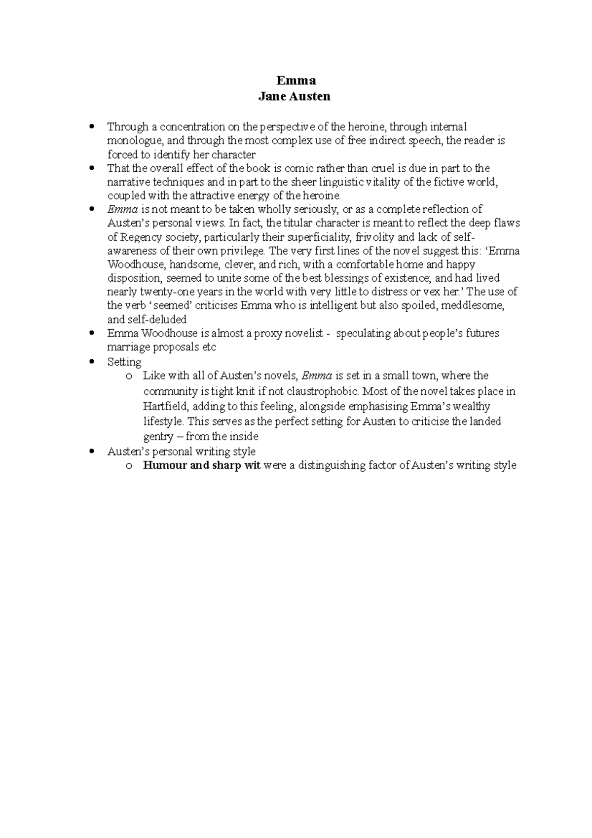Emma Jane Austen Notes - Emma Jane Austen Through a concentration on ...
