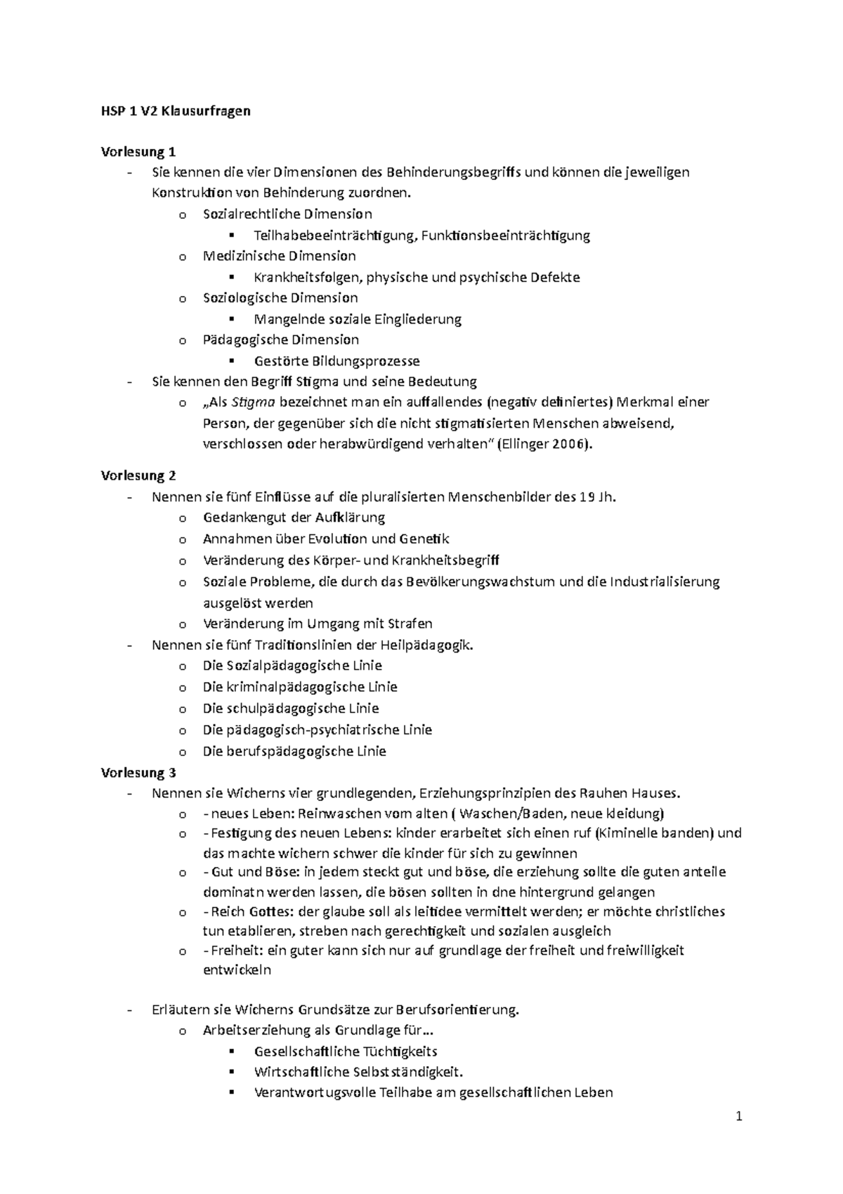 Klausur, Fragen und Antworten - HSP 1 V2 Klausurfragen Vorlesung 1 - Sie kennen die vier ...