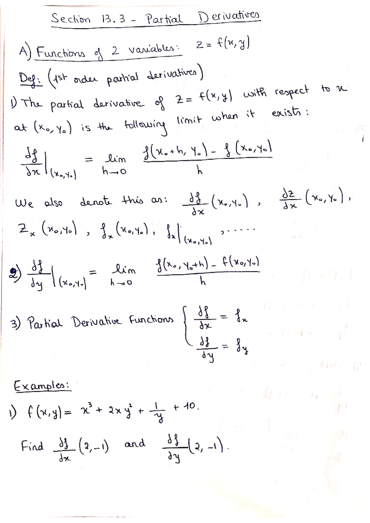 Section 13.3- Partial Derivatives - Calculus 3 - Studocu