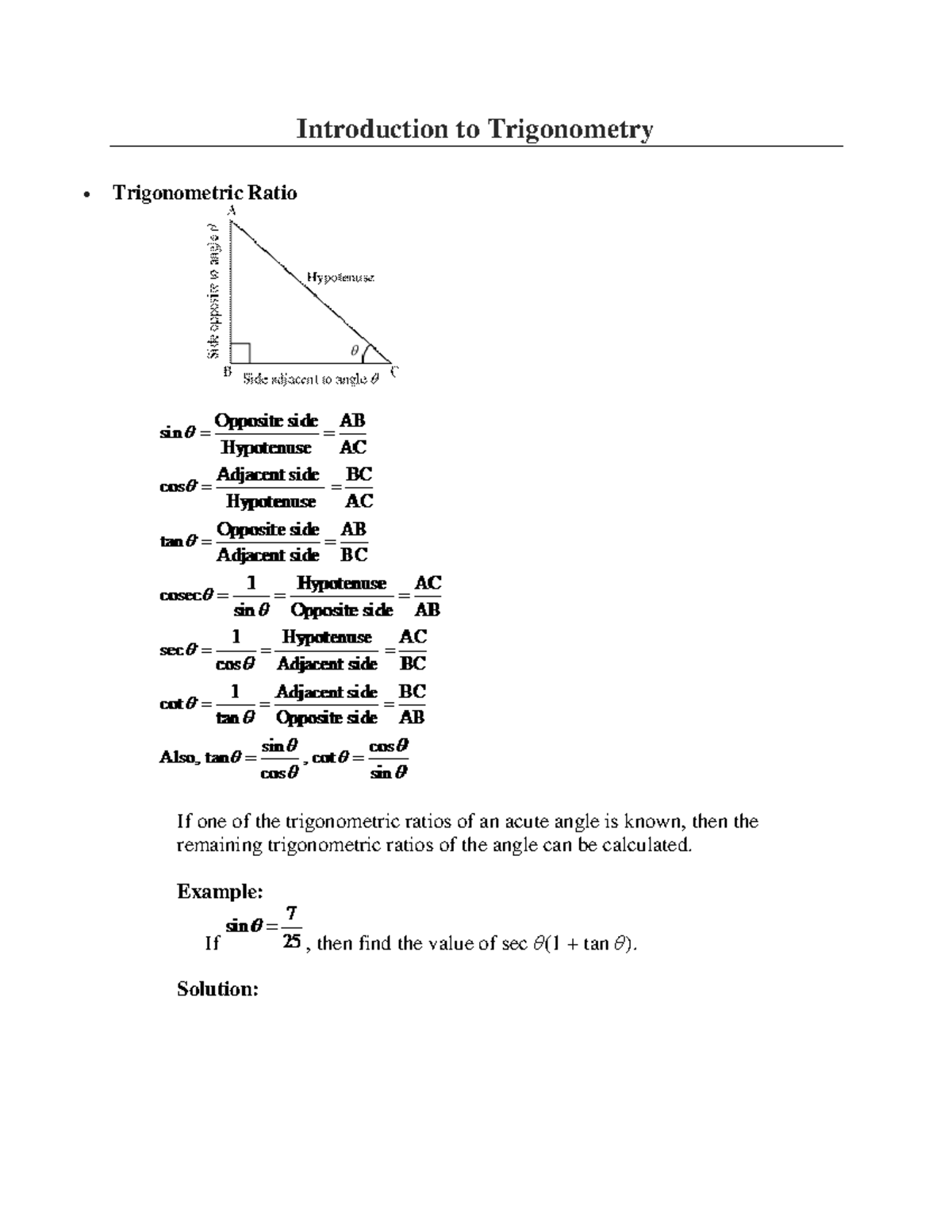 SSLC Maths module 8 - Introduction To Trigonometry - Introduction to ...