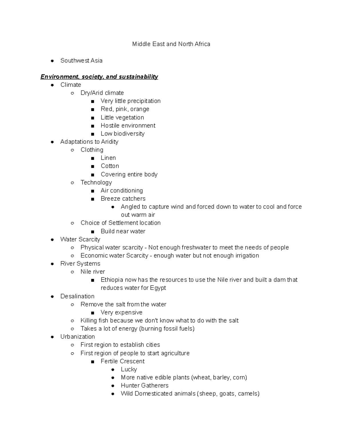(Middle East and North Africa) World Geography Notes - Middle East and ...