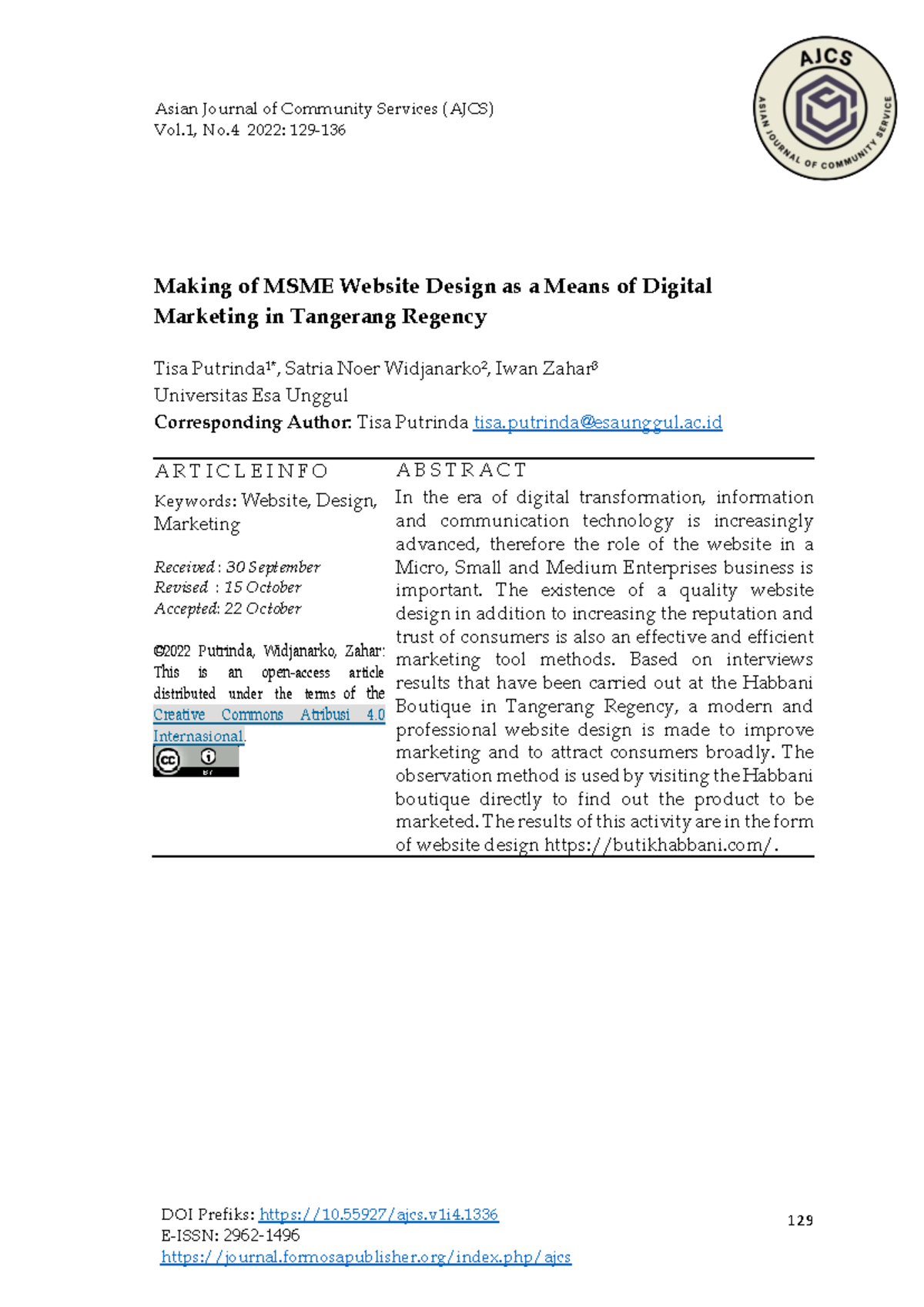 129-136 - asdasdasdasdsa - Asian Journal of Community Services (AJCS ...