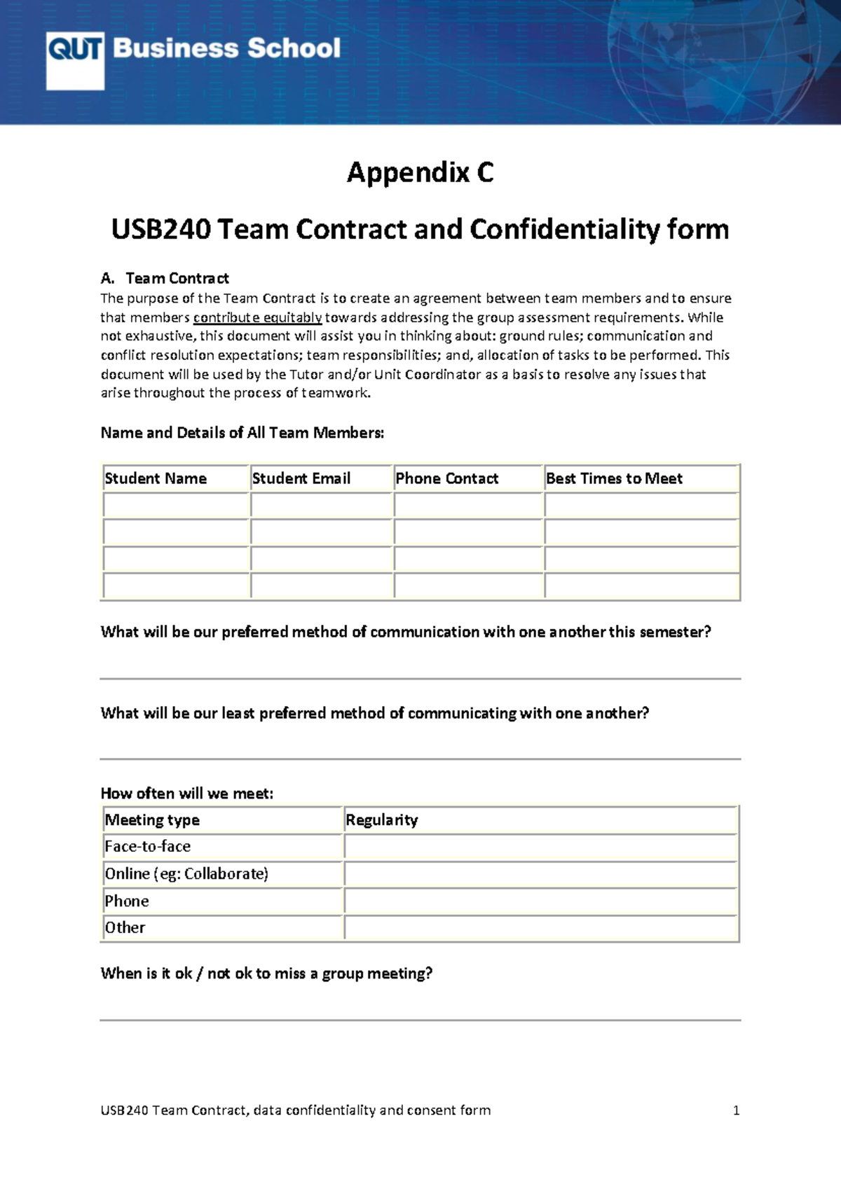 Team contract - Team Contract The purpose of the Team Contract is to ...