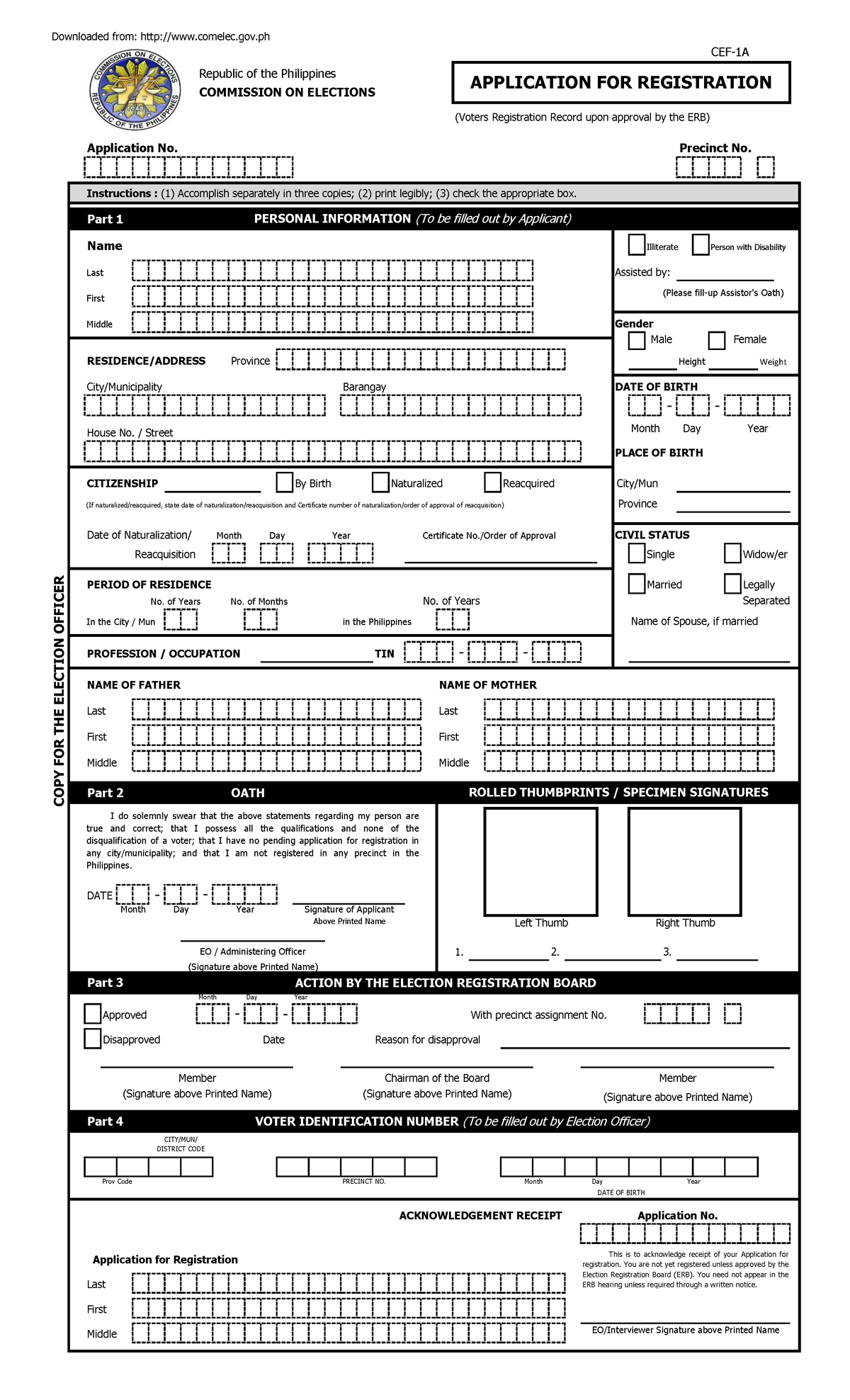 Annex A Application Form - CEF-1A Republic of the Philippines ...