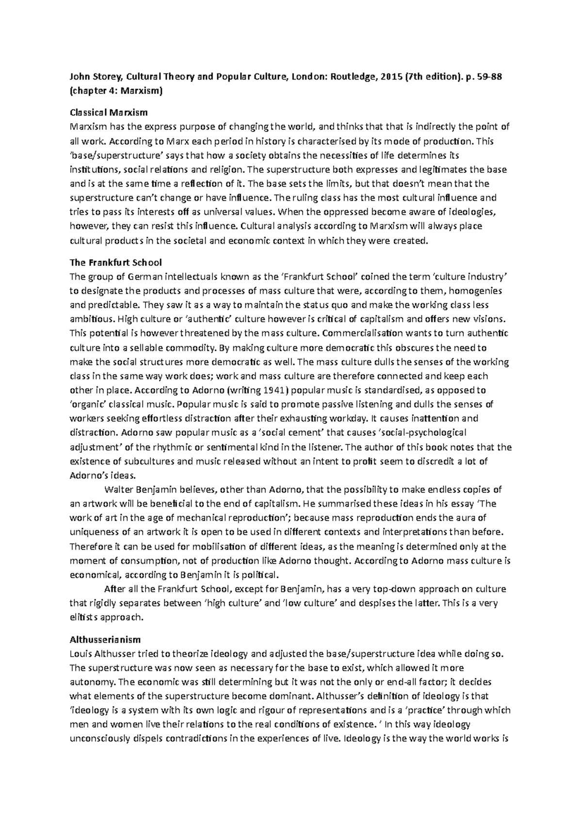 Cultural Theory and Popular Culture Chapter 4 (John Storey) - John ...