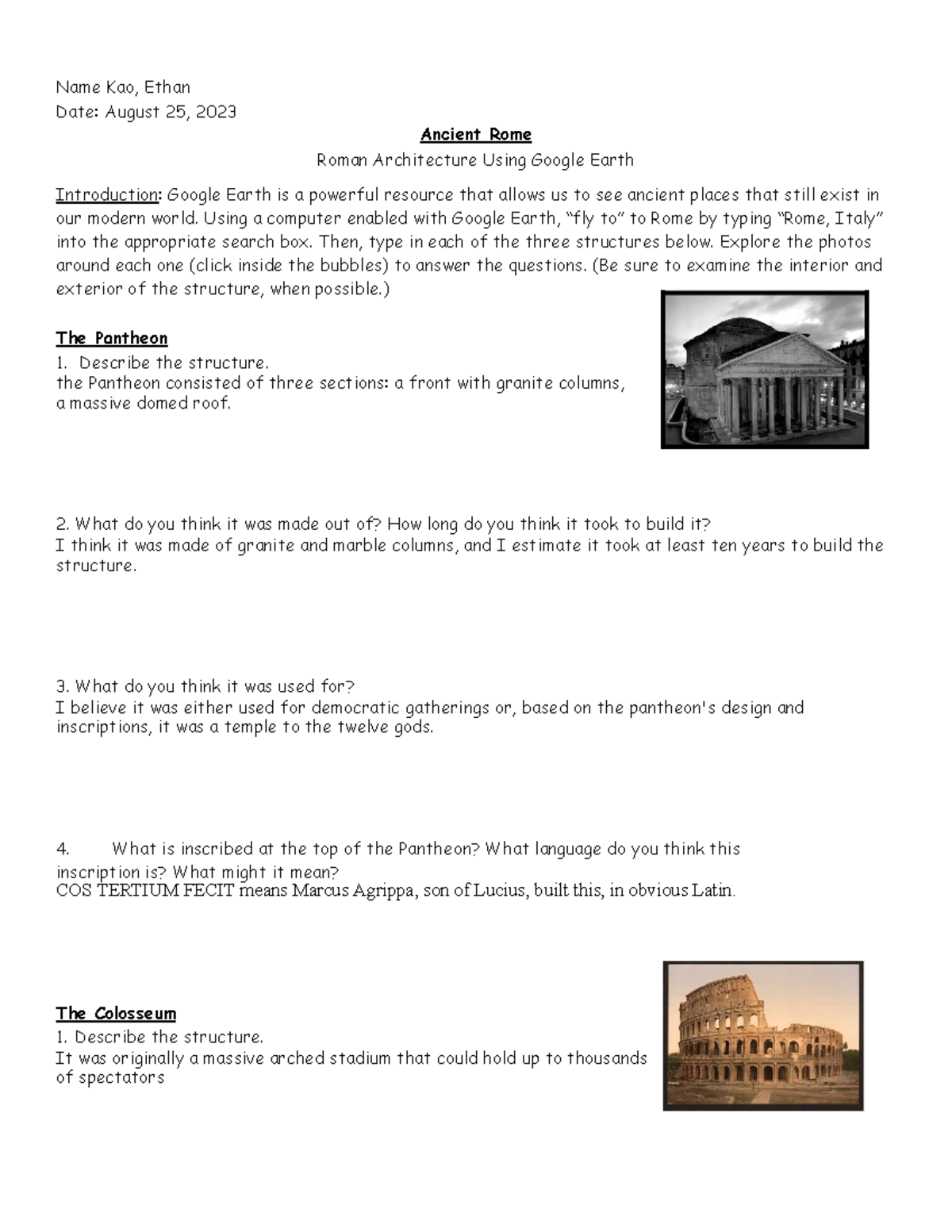 Roman Architecture Using Google Earth-1 (1)-1 - Name Kao, Ethan Date ...
