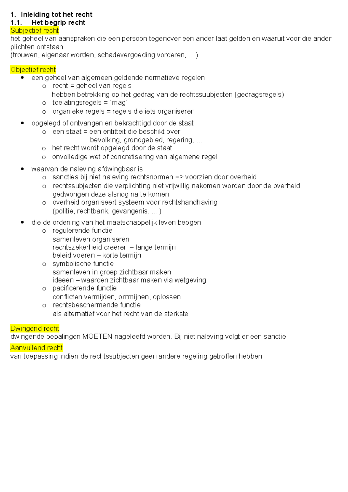 Burgerlijk recht - **1. Inleiding tot het recht Het begrip recht ...