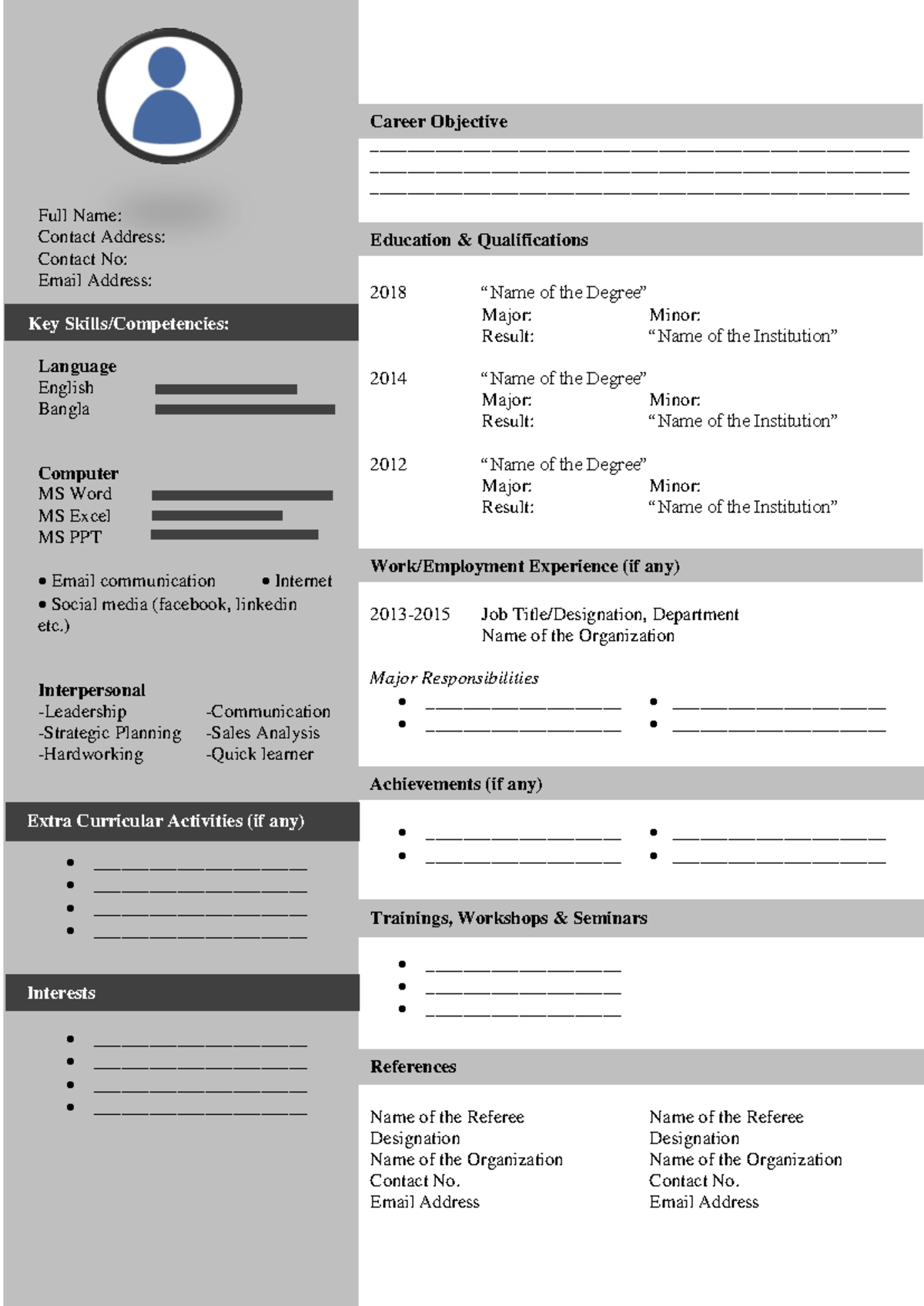 Modern CV Format - Good for all students - Full Name: Contact Address ...