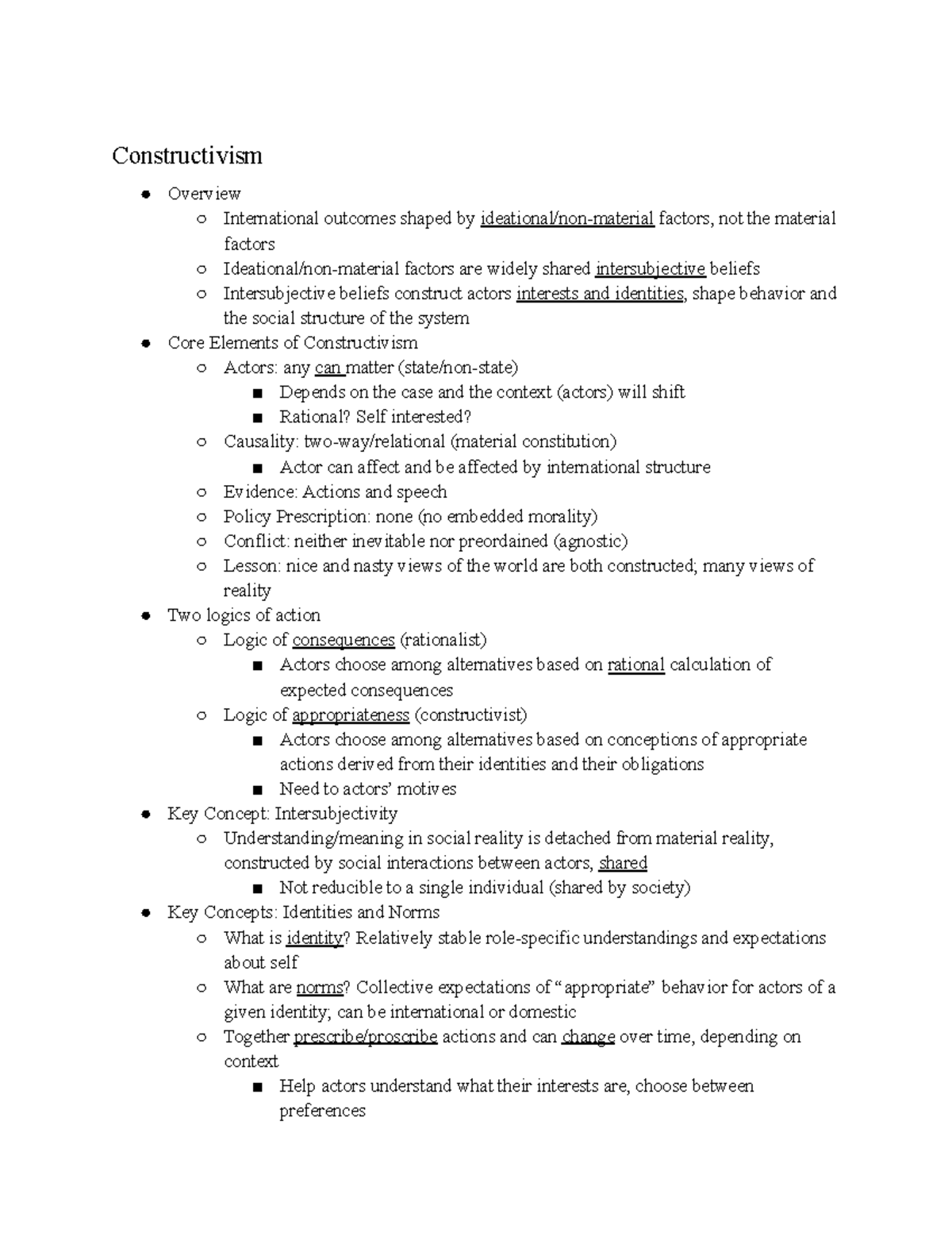 Study Guide Constructivism - Constructivism Overview International outcomes shaped by - Studocu